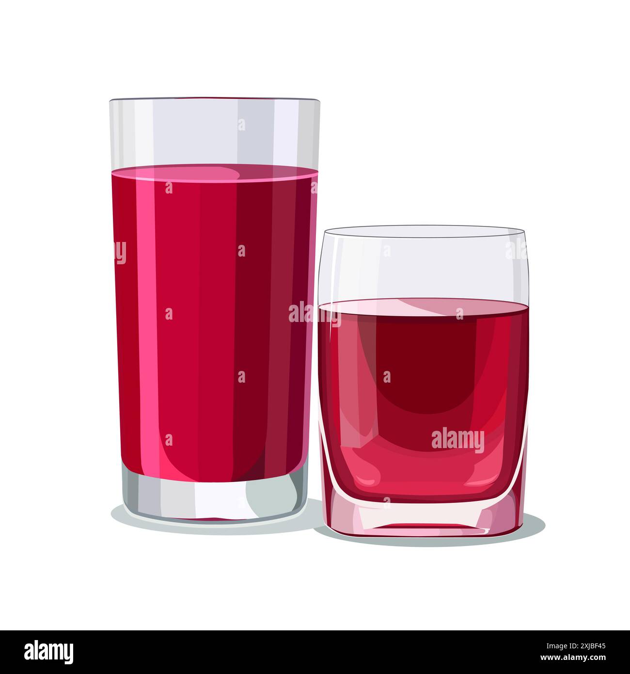 Full glasses of pink juice isolated on white background. Vector ...