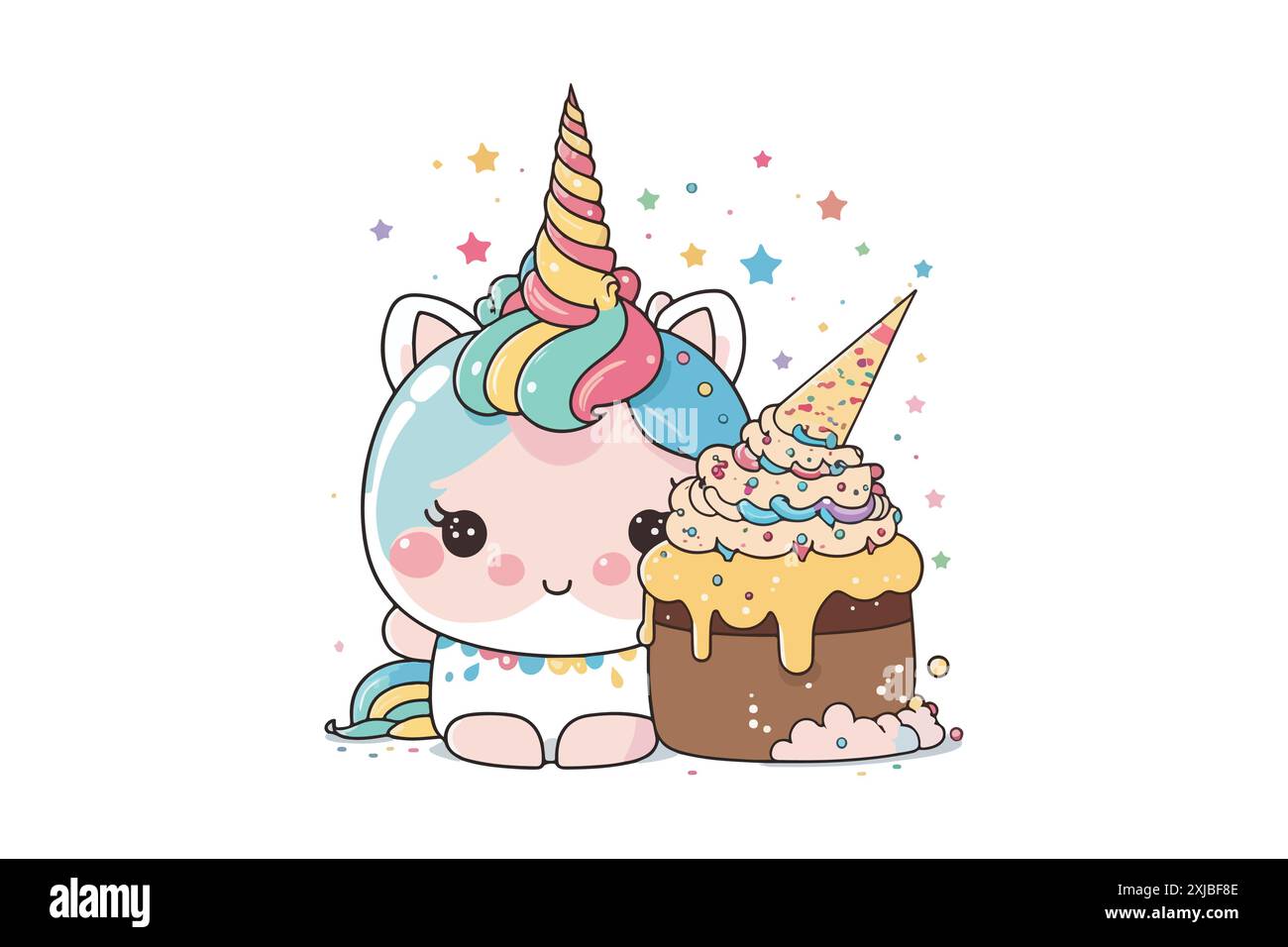 Unicorn Eat Ice Cream Vector Illustration Stock Vector Image & Art - Alamy