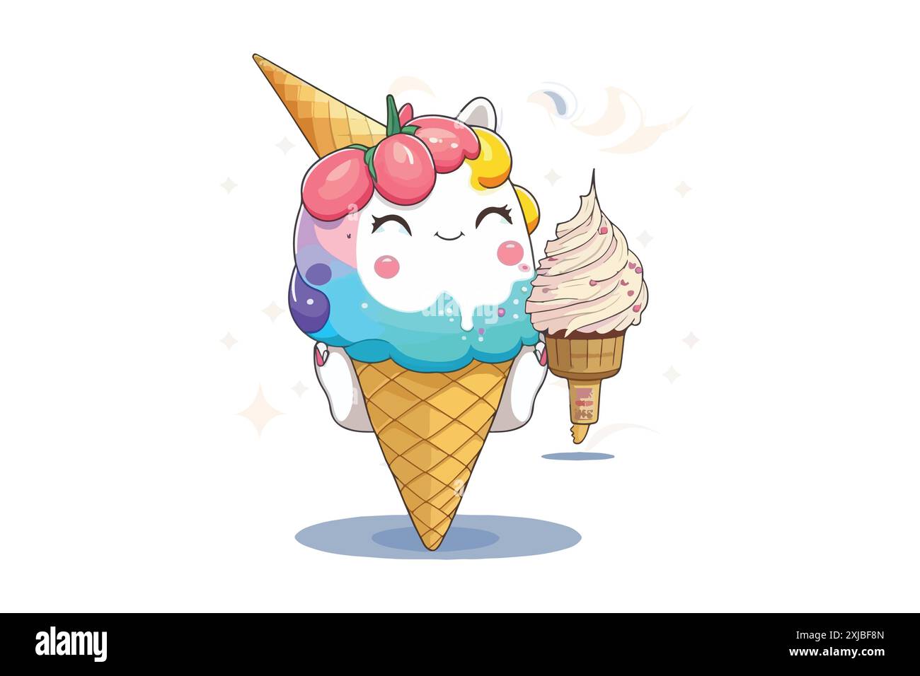 Unicorn Eat Ice Cream Vector Illustration Stock Vector Image & Art - Alamy