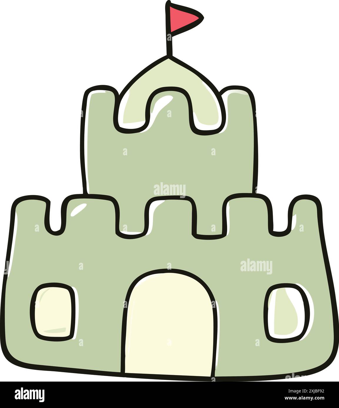 Sandcastle with a red flag in a clean line drawing style Stock Vector ...
