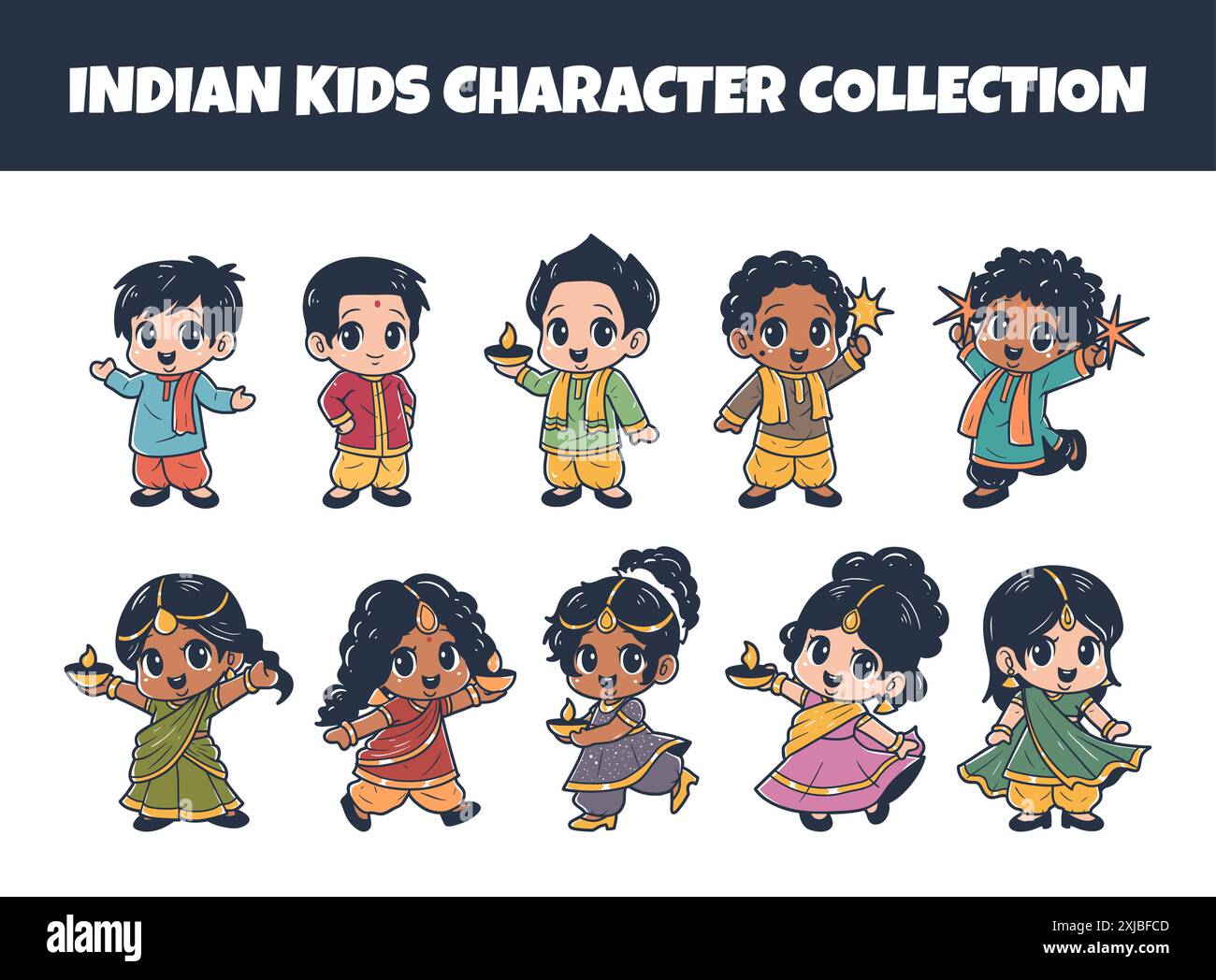 Indian kids character set vector illustration Stock Vector Image & Art ...