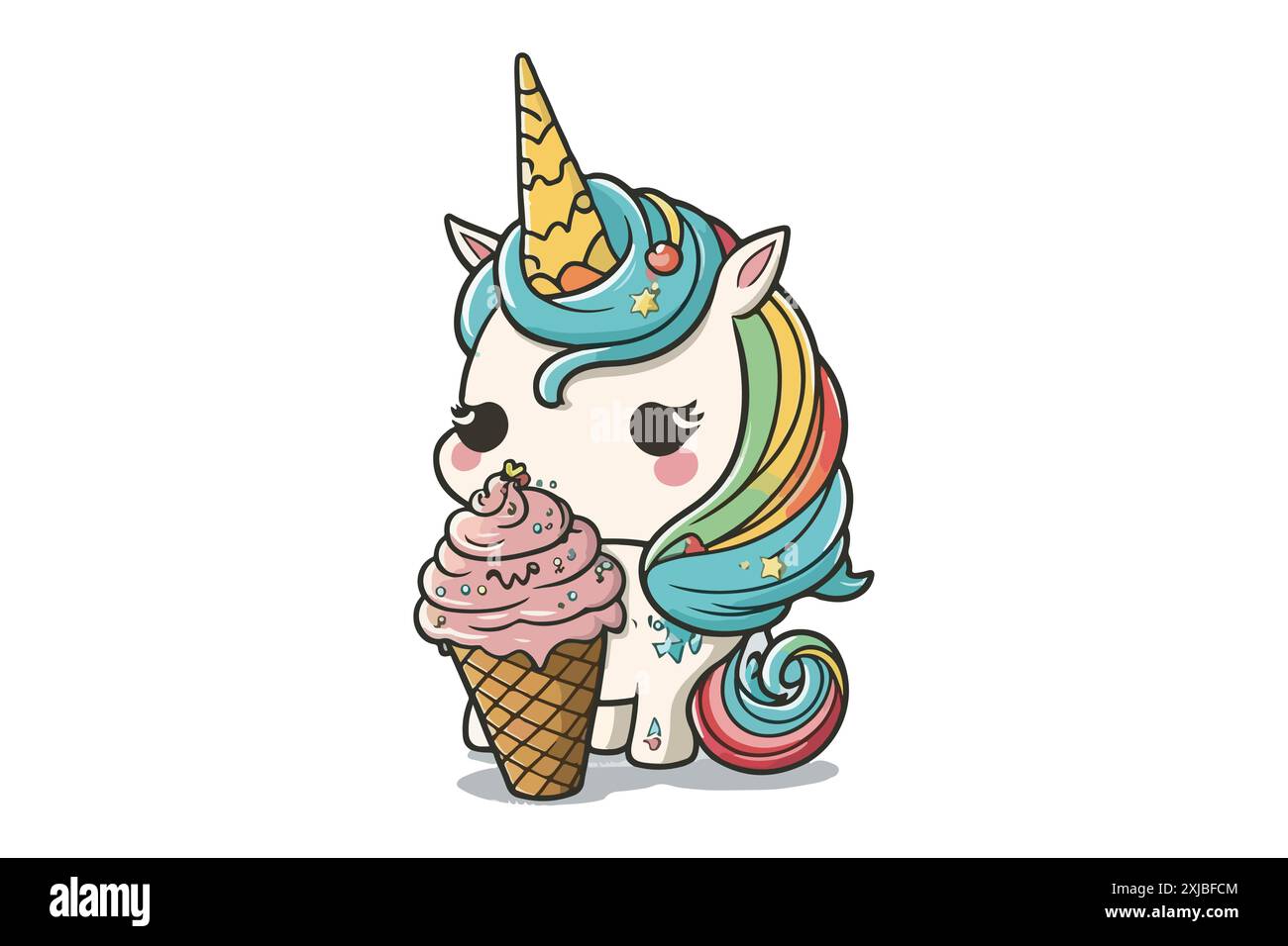 Unicorn Eat Ice Cream Vector Illustration Stock Vector Image & Art - Alamy