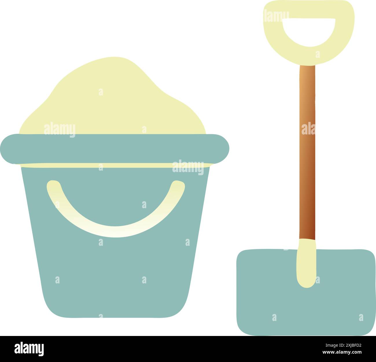 Typical beach toys consist of a blue shovel and a blue bucket loaded ...