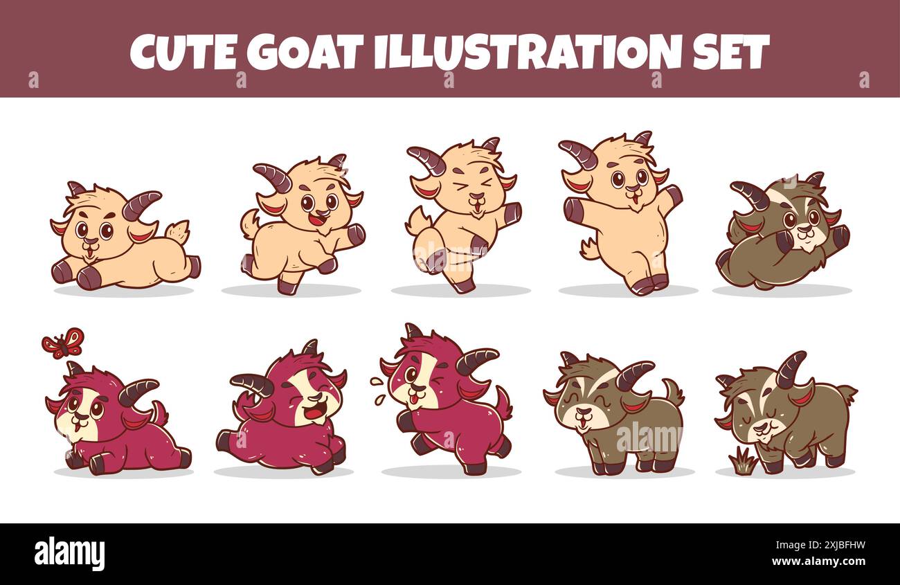 Set of cute goat expression vector illustration Stock Vector Image ...