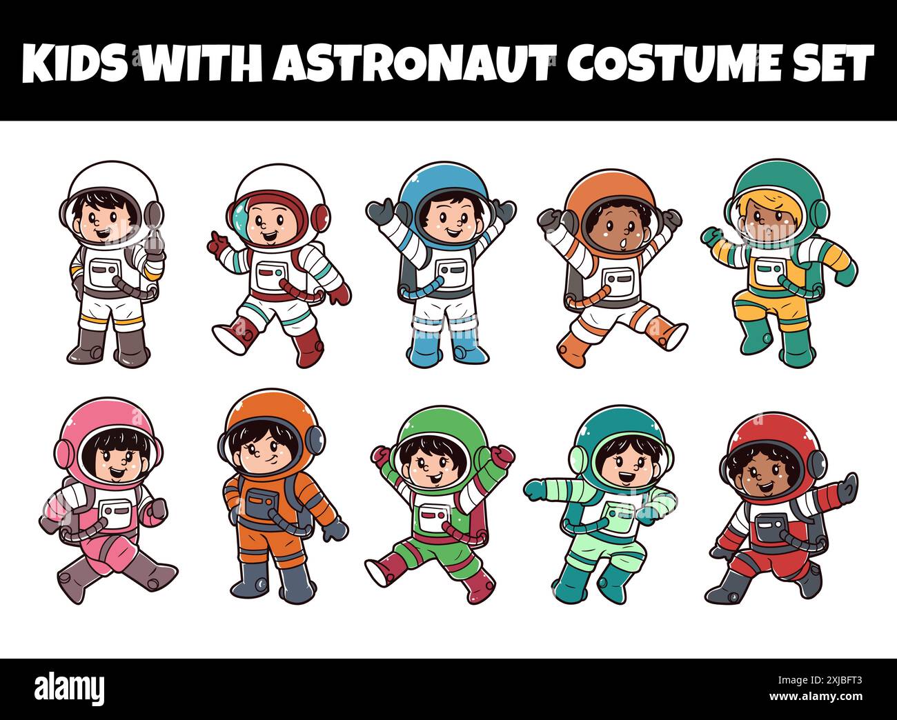 Kids with astronaut costume set vector illustration Stock Vector Image ...