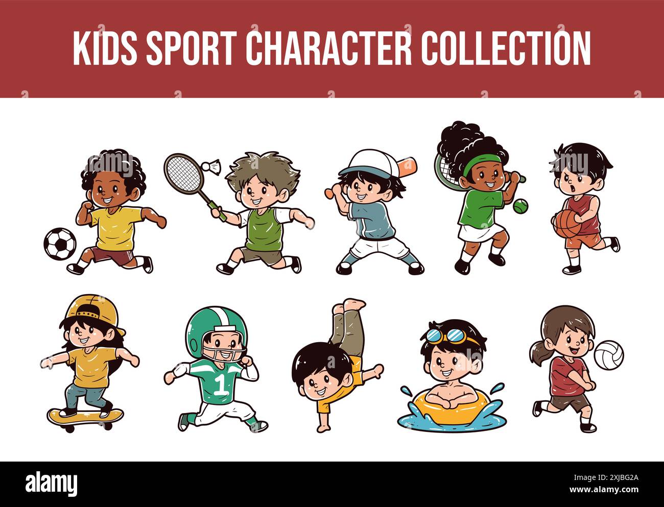 Kids sports character vector illustration set Stock Vector Image & Art ...