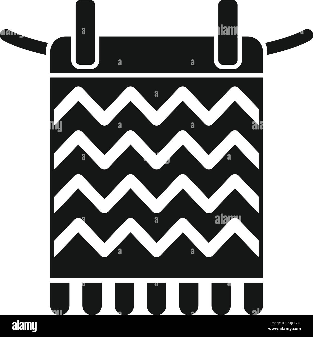 Fabric hanging on rope drying after washing icon in simple style on a ...