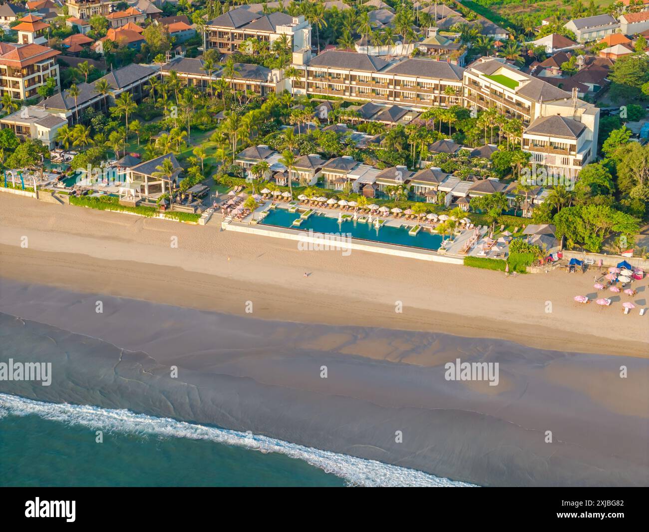 Aerial view of Seminyak beach coastline. The famous and luxury Kuta ...