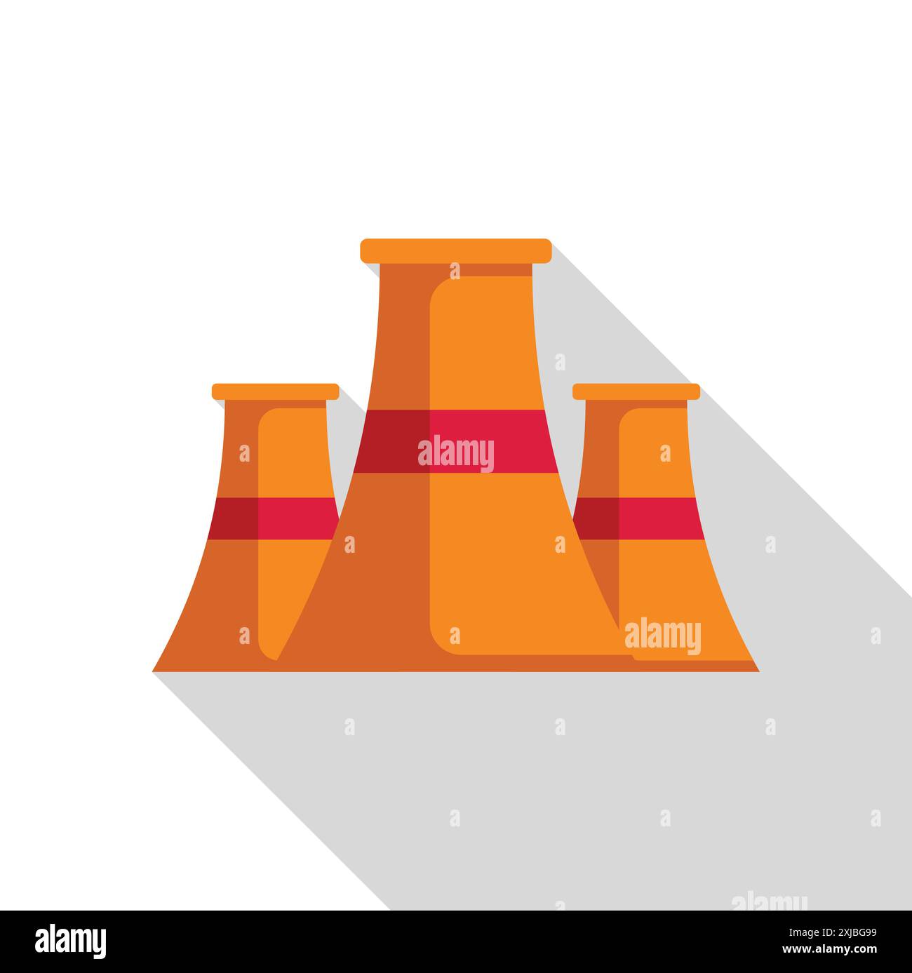 This flat style icon features nuclear power plant cooling towers ...