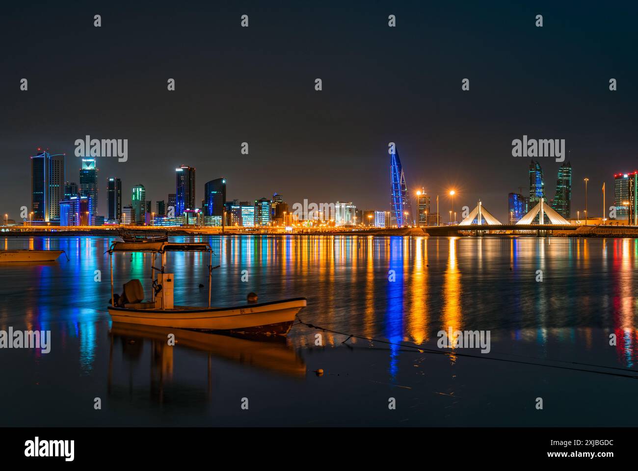 Manama, Bahrain at sunset showing megacity skyline, skyscrapers, modern ...