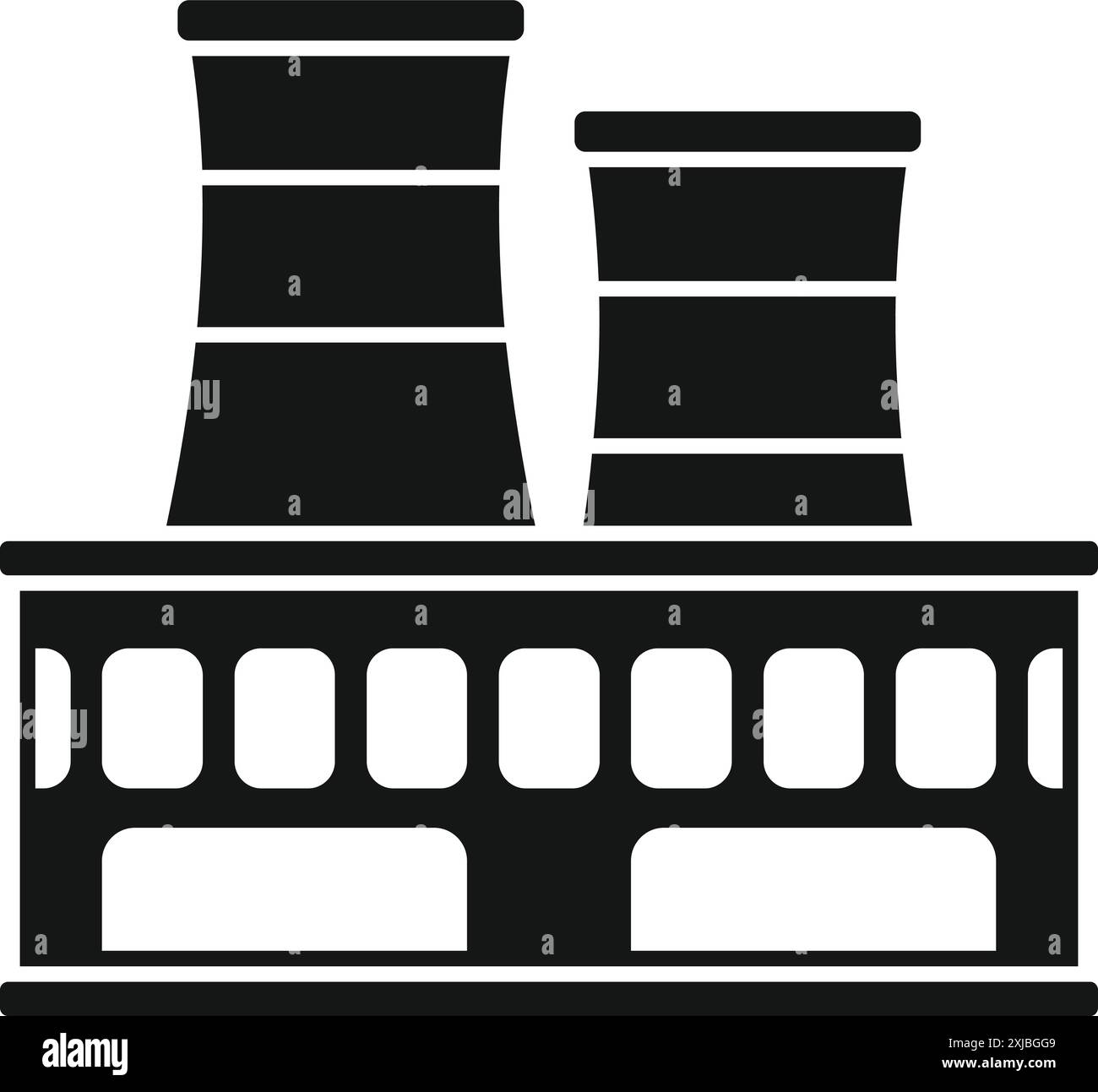 Black and white icon of a nuclear power plant releasing steam from its ...