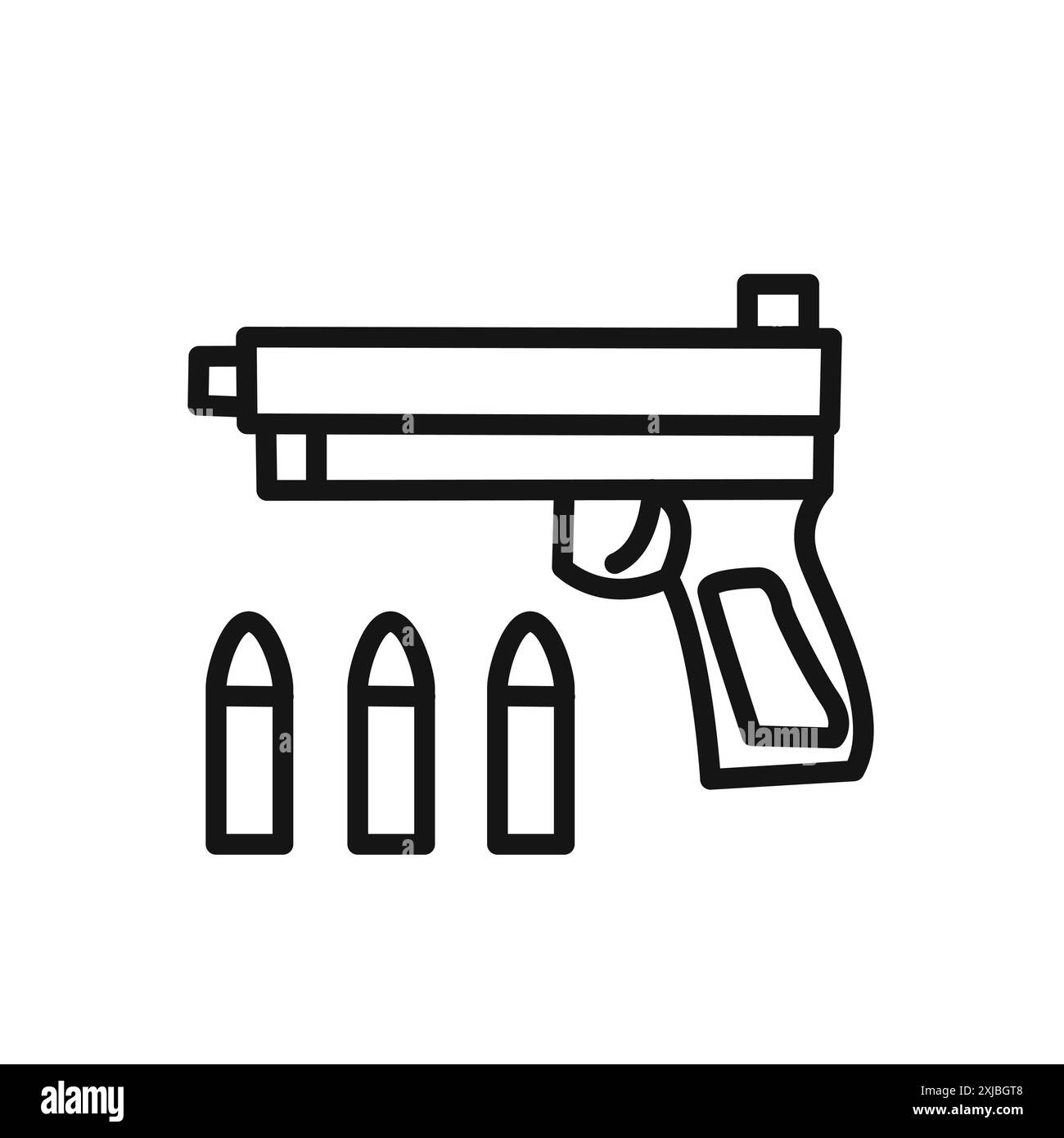 Gun with ammunition Icon linear vector graphics sign or symbol set for ...