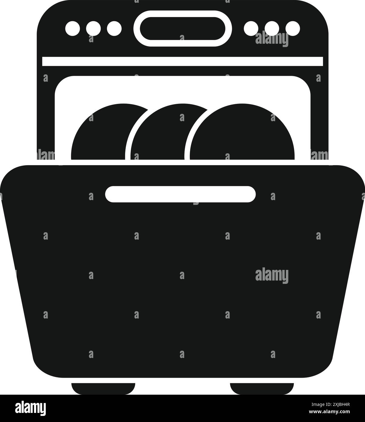 This simple icon depicts a dishwasher with its door open, revealing ...