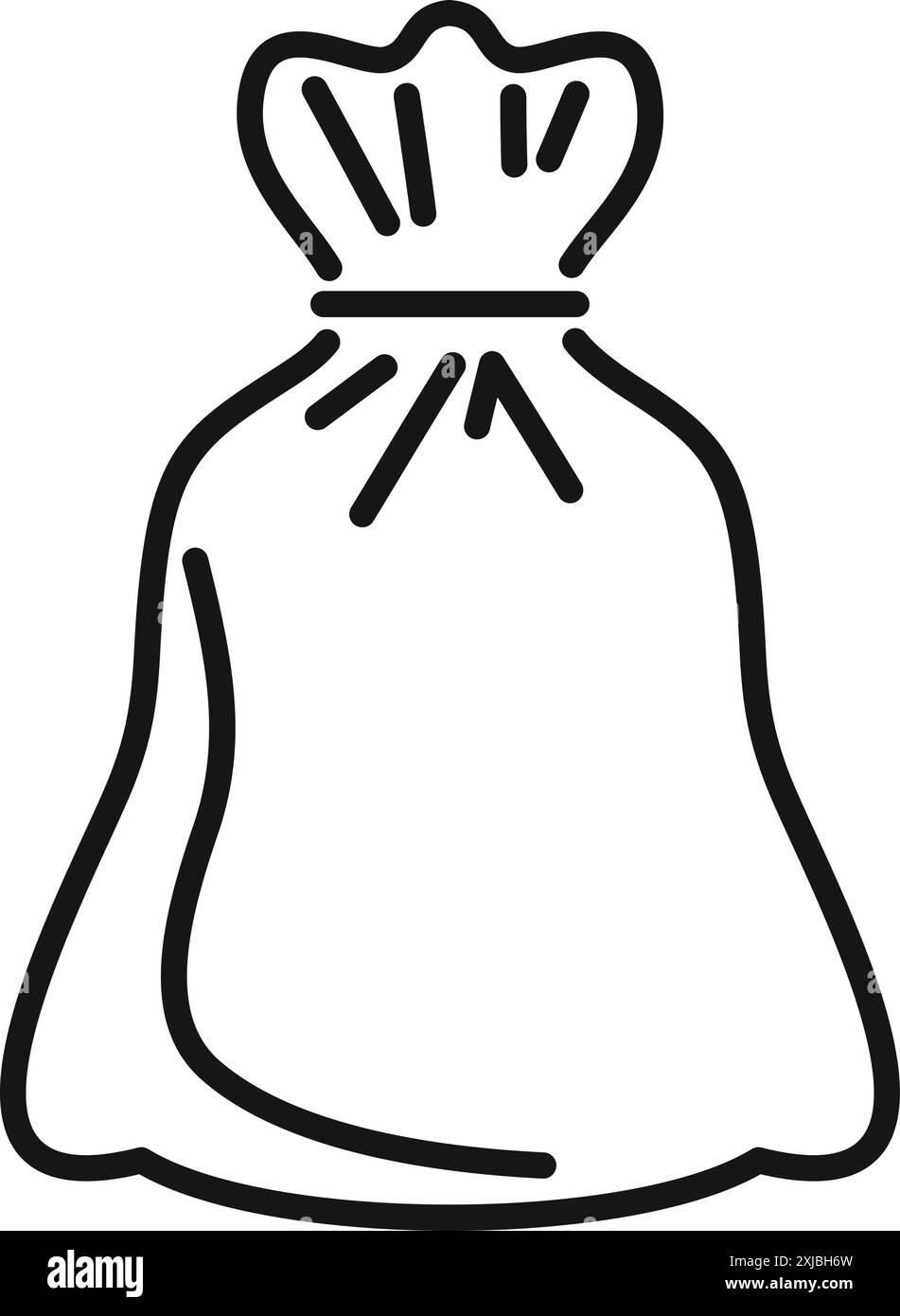 Simple line drawing of a sack, tied at the top and full of something ...