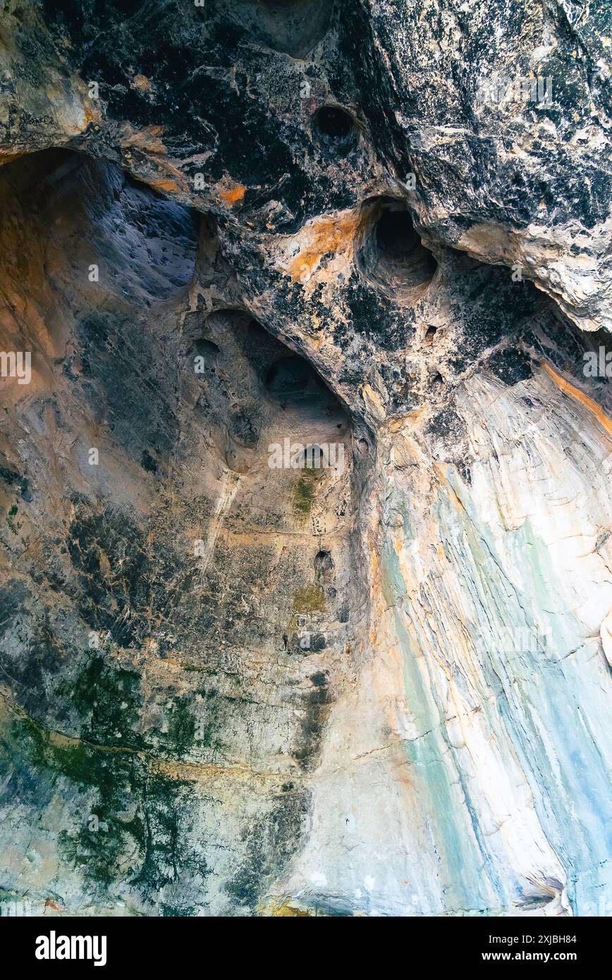 Geological structures and formations of limestone in cave of skulls ...