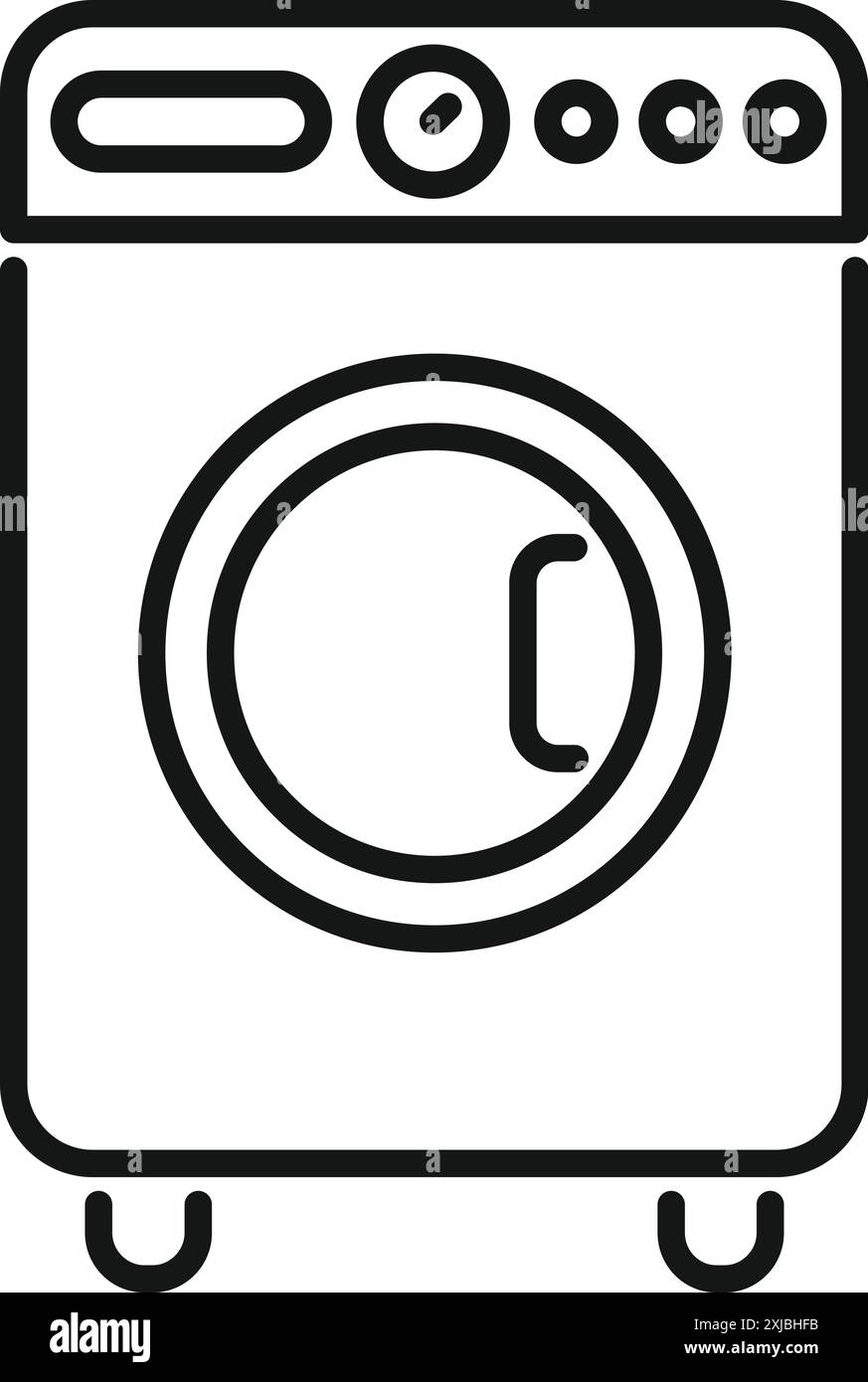 Simple black and white icon of a washing machine with a round door ...
