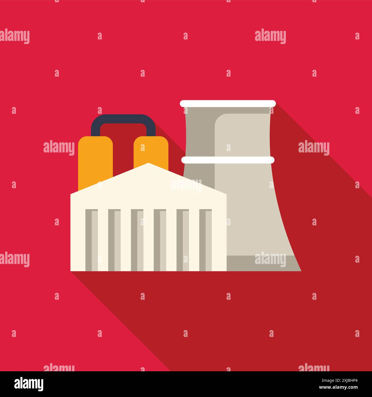 Flat design illustration of a nuclear power plant generating ...