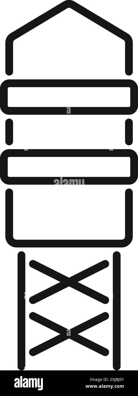 Water tower standing on support beams, simple icon in thin line style ...