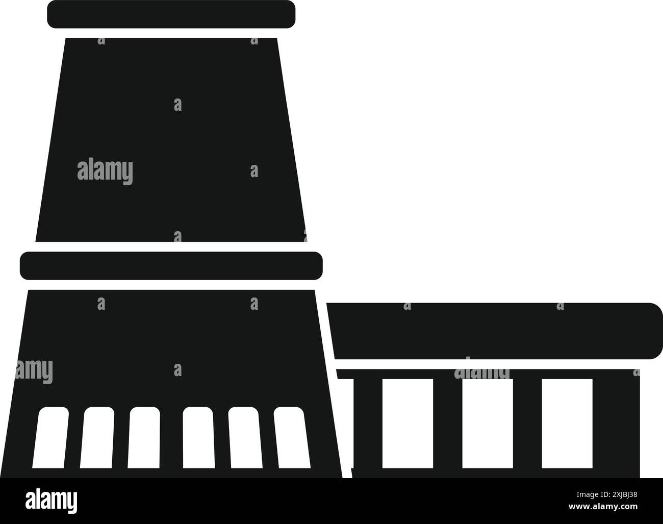 Simple icon representing a factory building with pipes, producing smoke ...