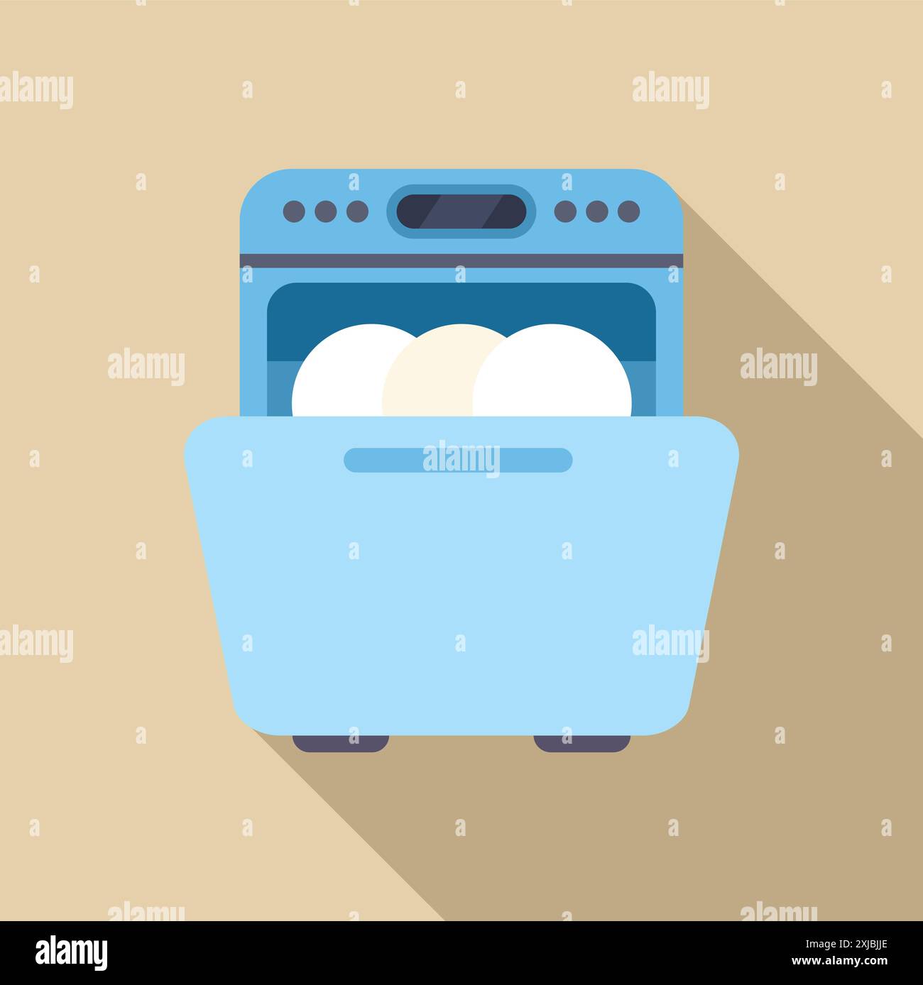 Modern dishwasher washing white plates icon in flat style on a light ...