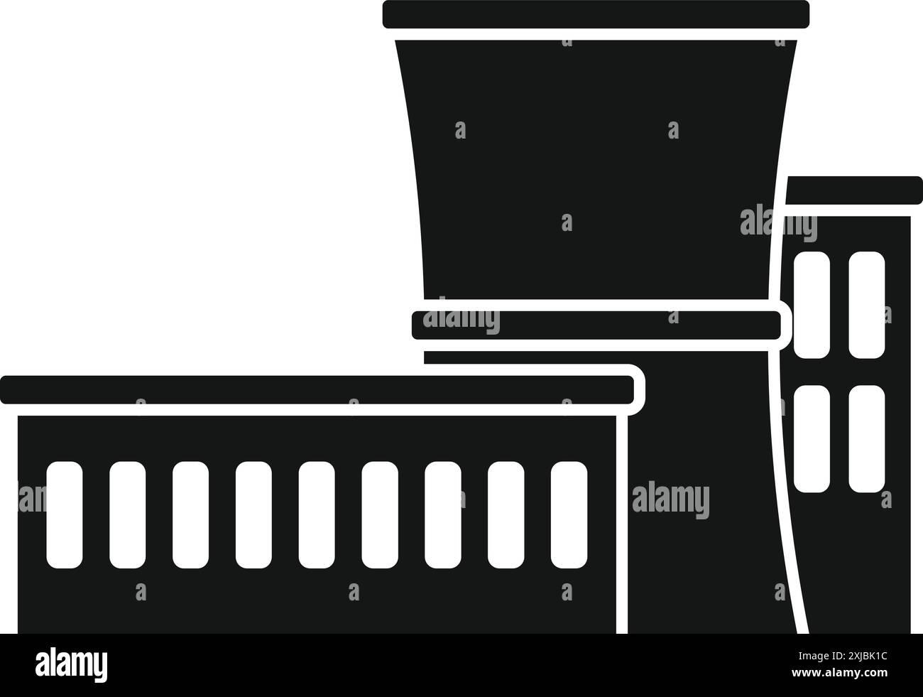 Black solid icon for a nuclear power plant cooling tower building ...
