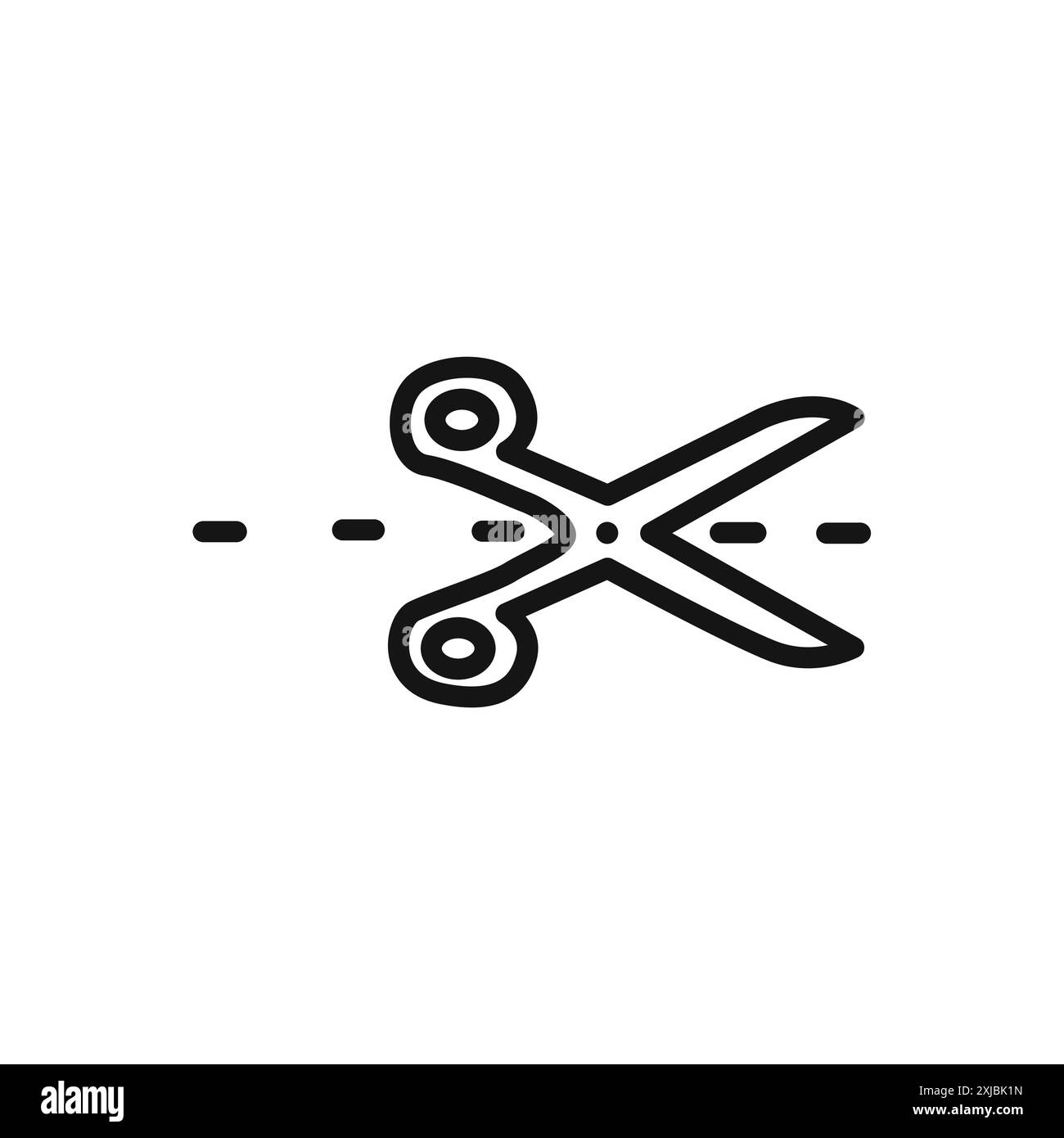 Scissors with cut lines icon linear vector graphics sign or symbol set ...