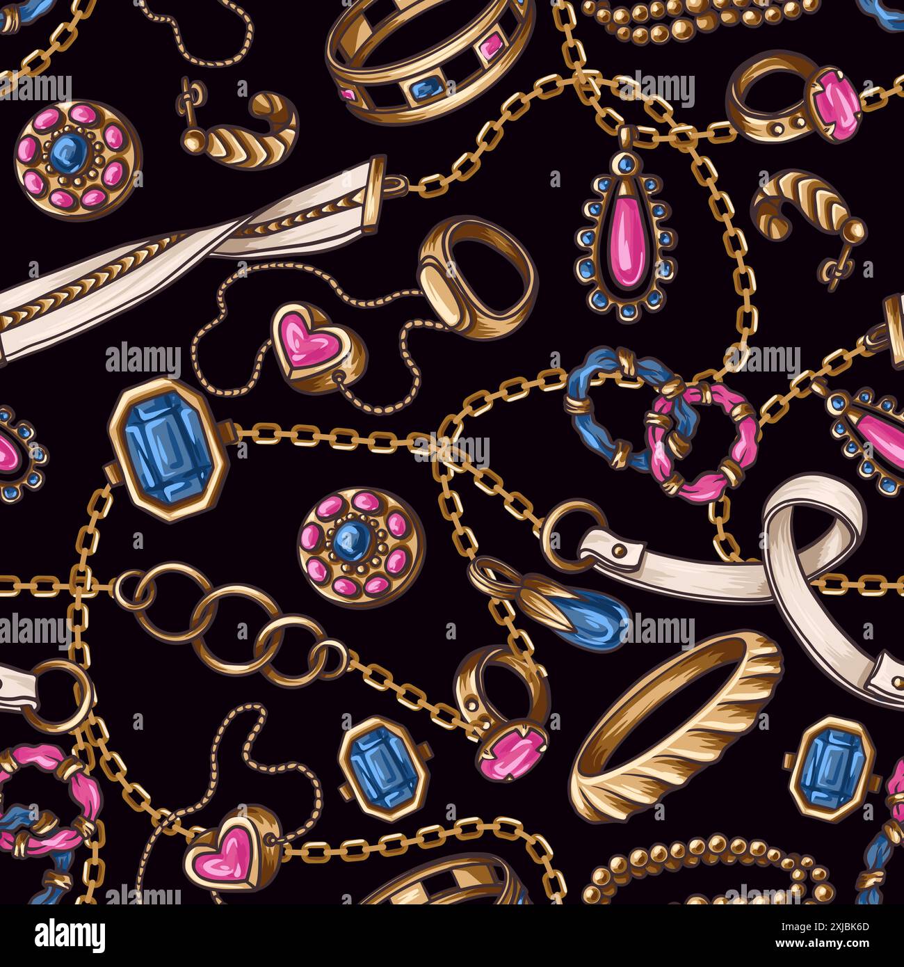 Seamless pattern with jewelry, belt and chain. Vector Stock Vector ...
