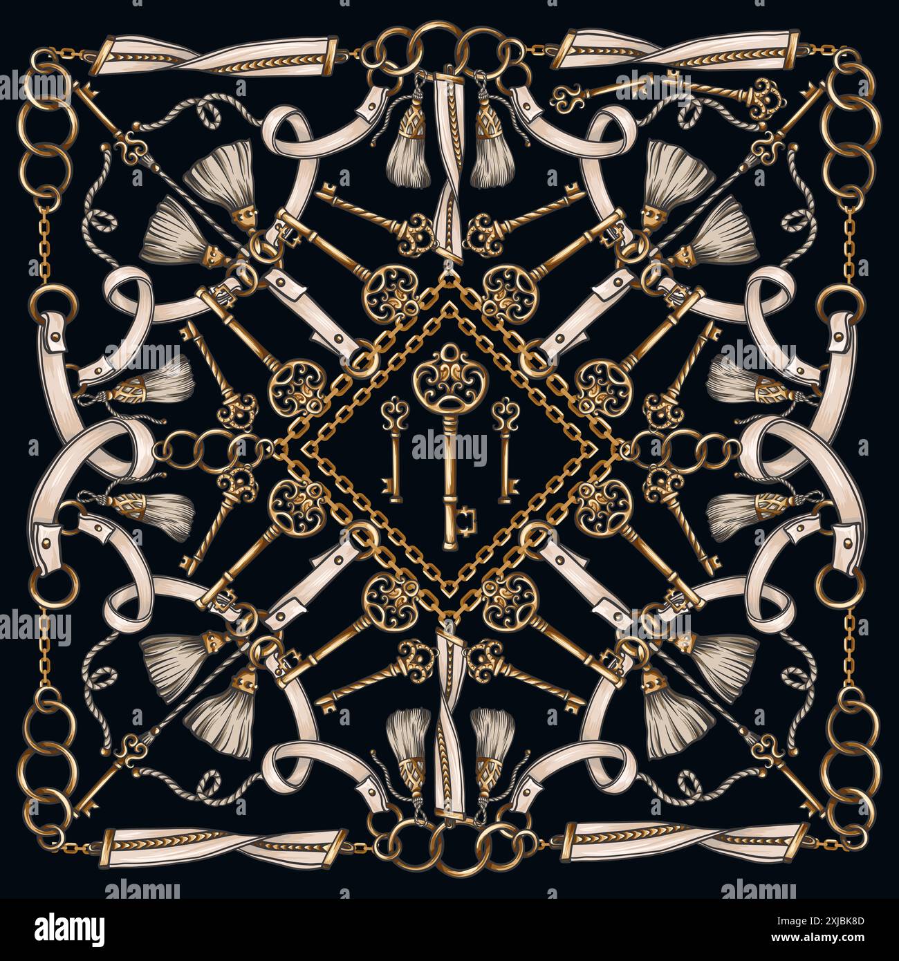 Design scarf with keys, belts and chain. Vector Stock Vector Image ...