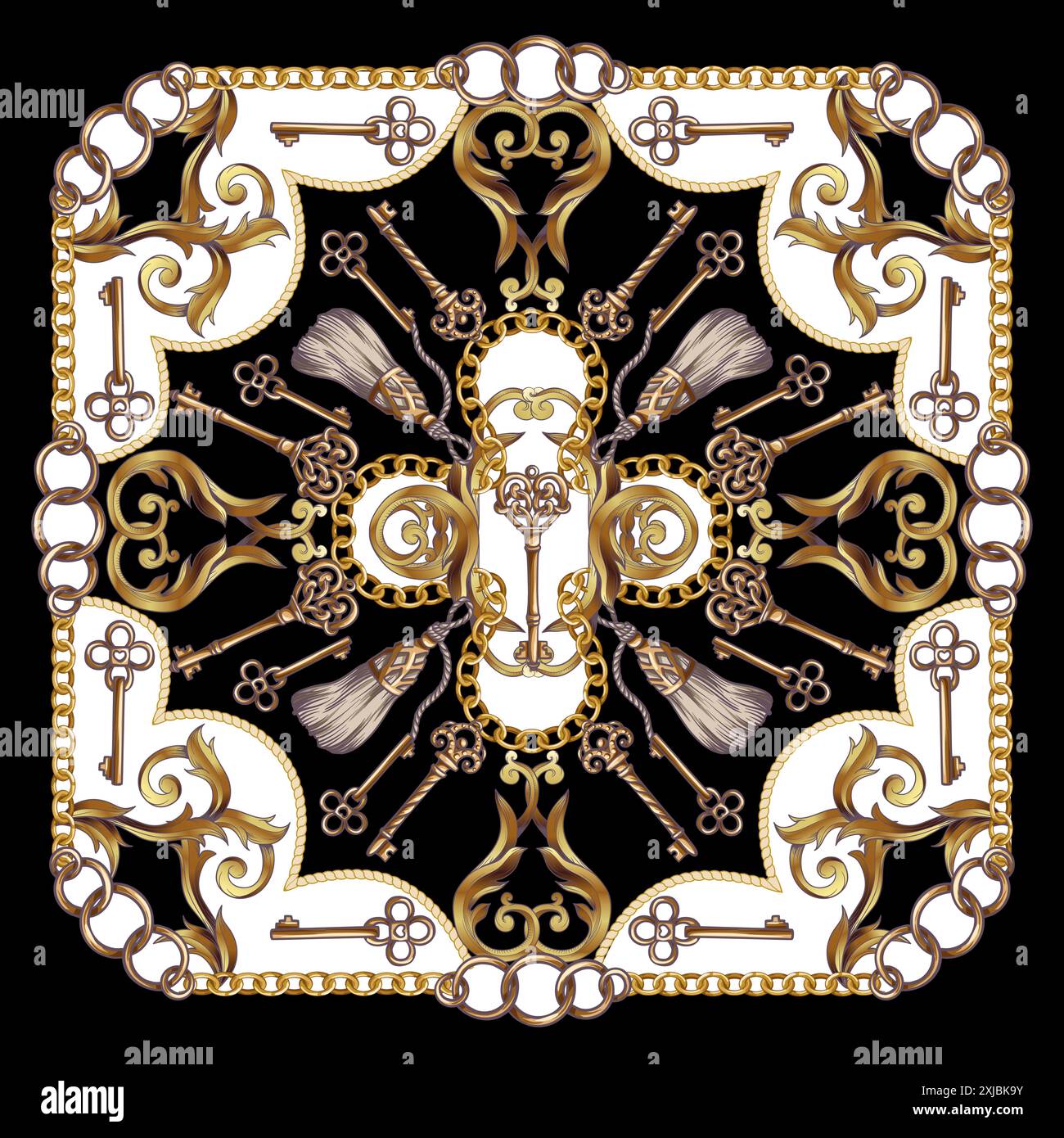 Design scarf with keys, belts and chain. Vector Stock Vector Image ...