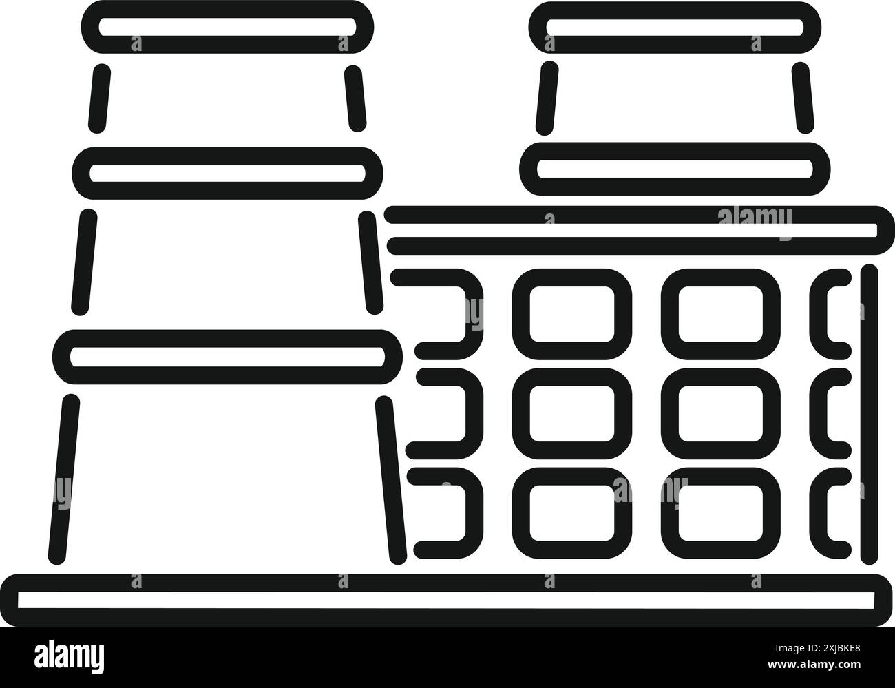 Simple black and white line art icon of a nuclear power plant ...
