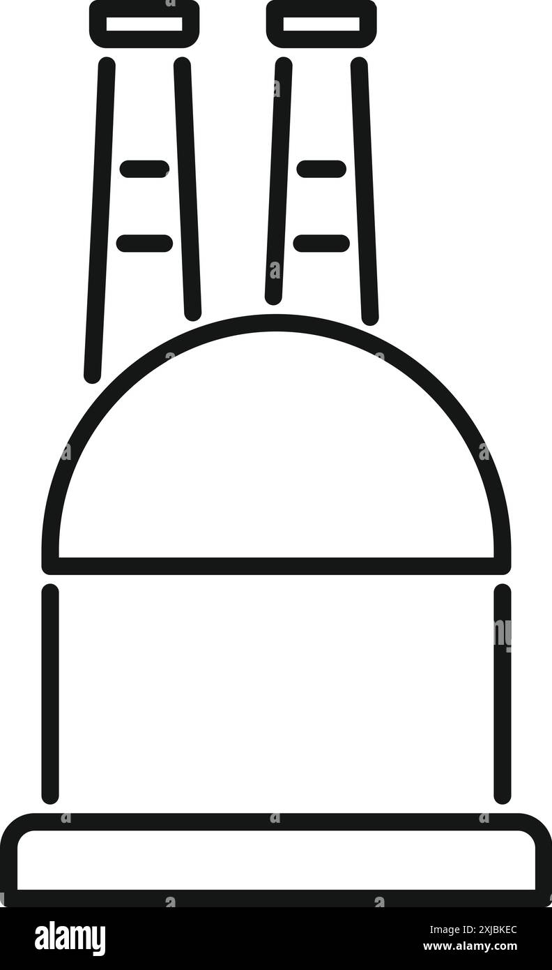 Simple line drawing representing a gas storage tank with two towers ...