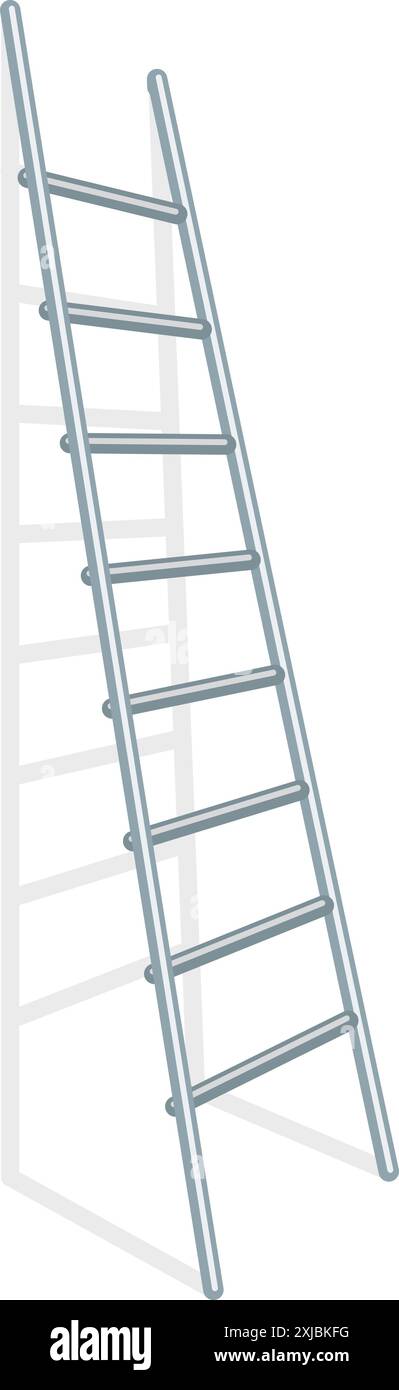 Metallic ladder is leaning against a white wall, casting a shadow Stock ...