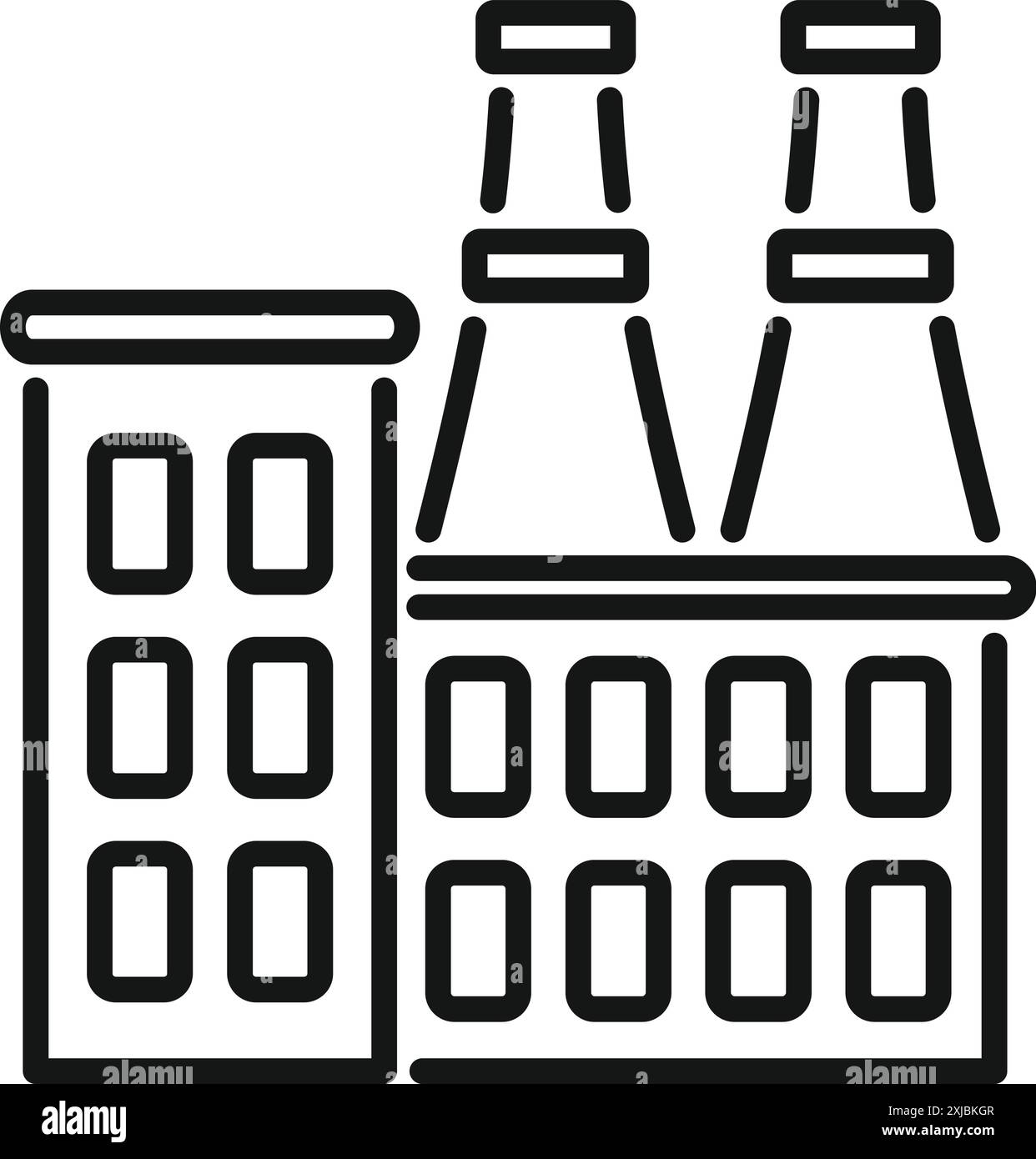 Line drawing of a large industrial building with smokestacks, perfect ...