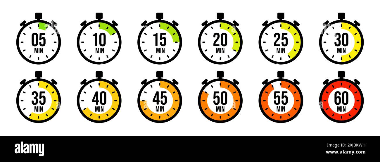 Stopwatch icons. Colorful simple chronometer, time counter with dial ...