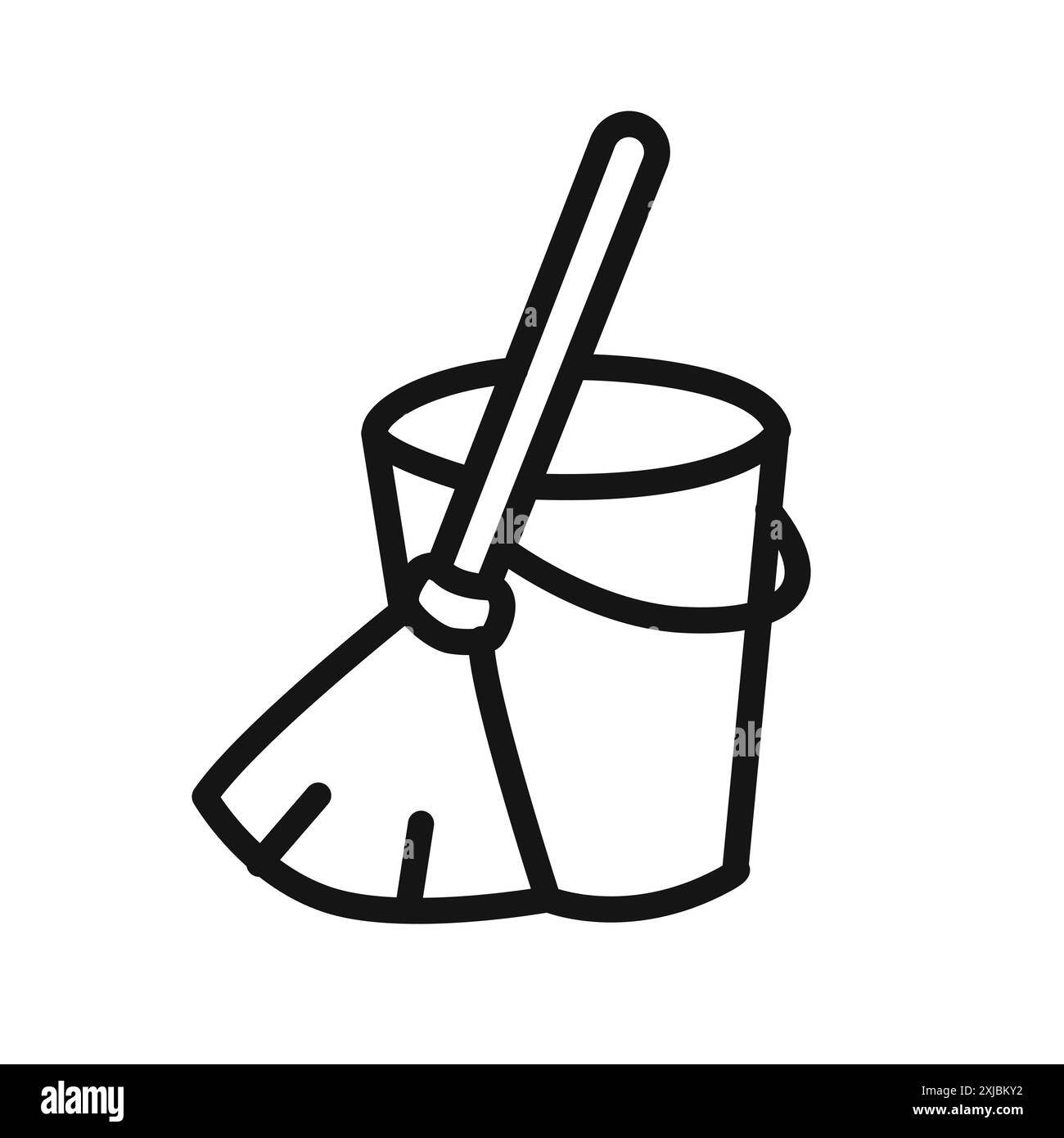 besom with stick and pail icon linear vector graphics sign or symbol set for web app ui Stock ...