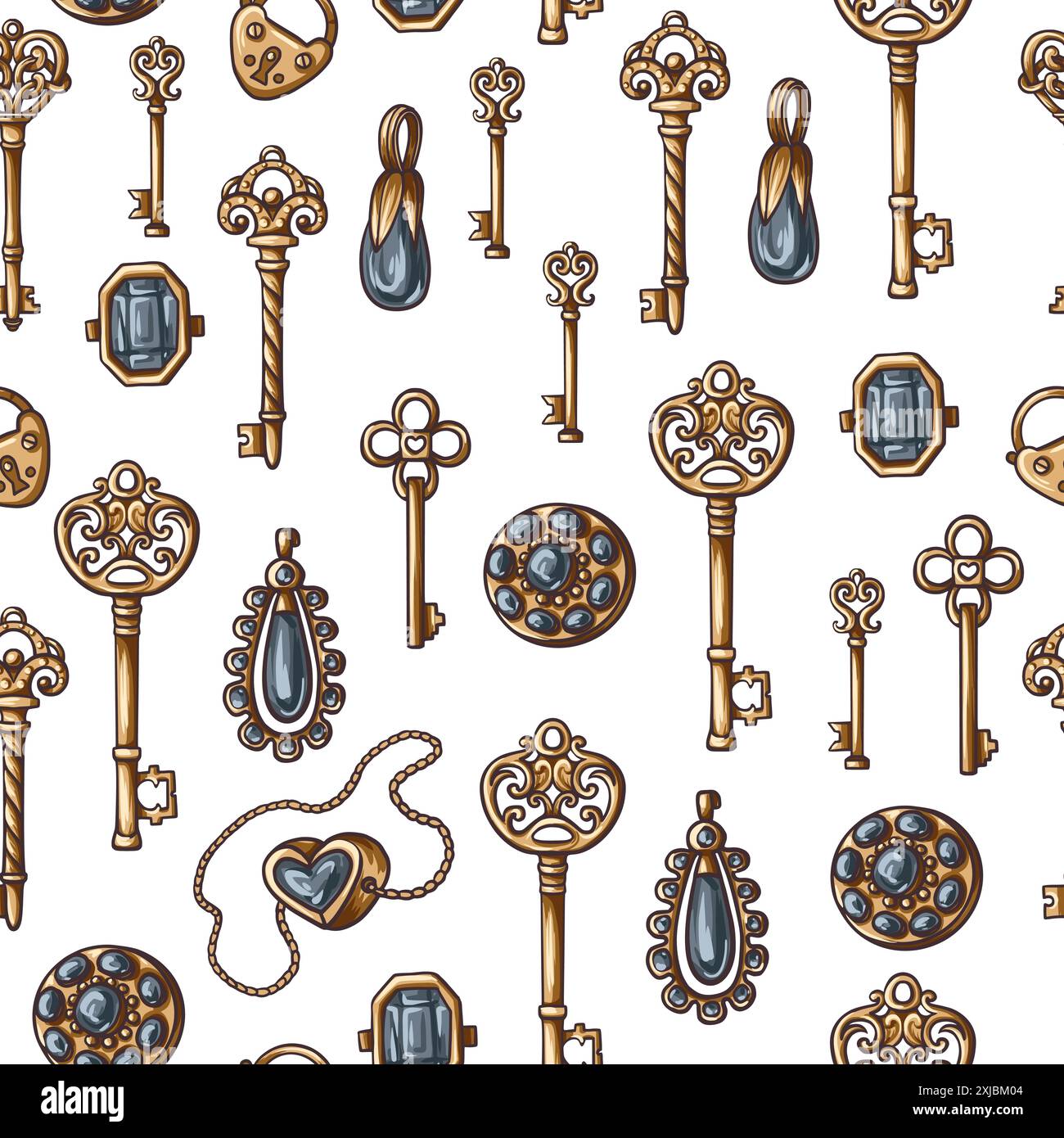 Seamless pattern with jewelry and keys. Vector Stock Vector Image & Art ...