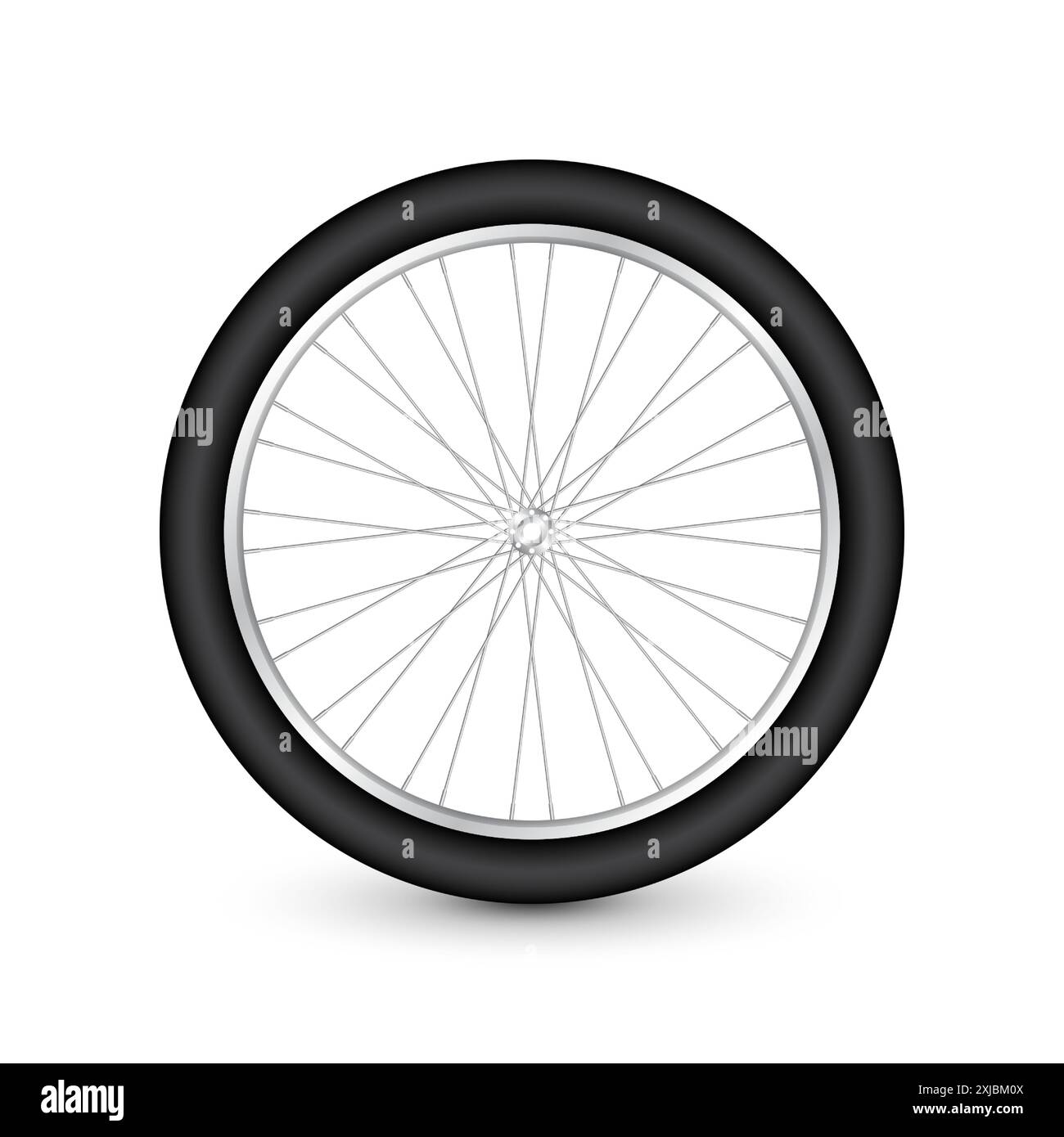 Realistic 3d bicycle wheel. Bike rubber tire, shiny metal spokes and ...