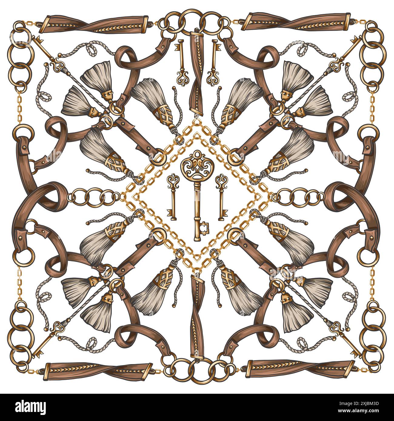 Design scarf with keys, belts and chain. Vector Stock Vector Image ...