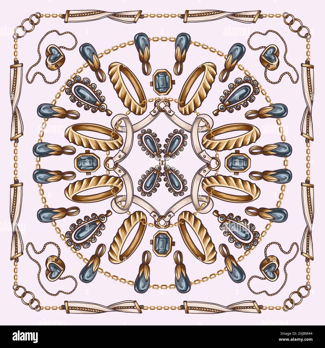 Design scarf with keys, jewelry and chain. Vector Stock Vector Image ...