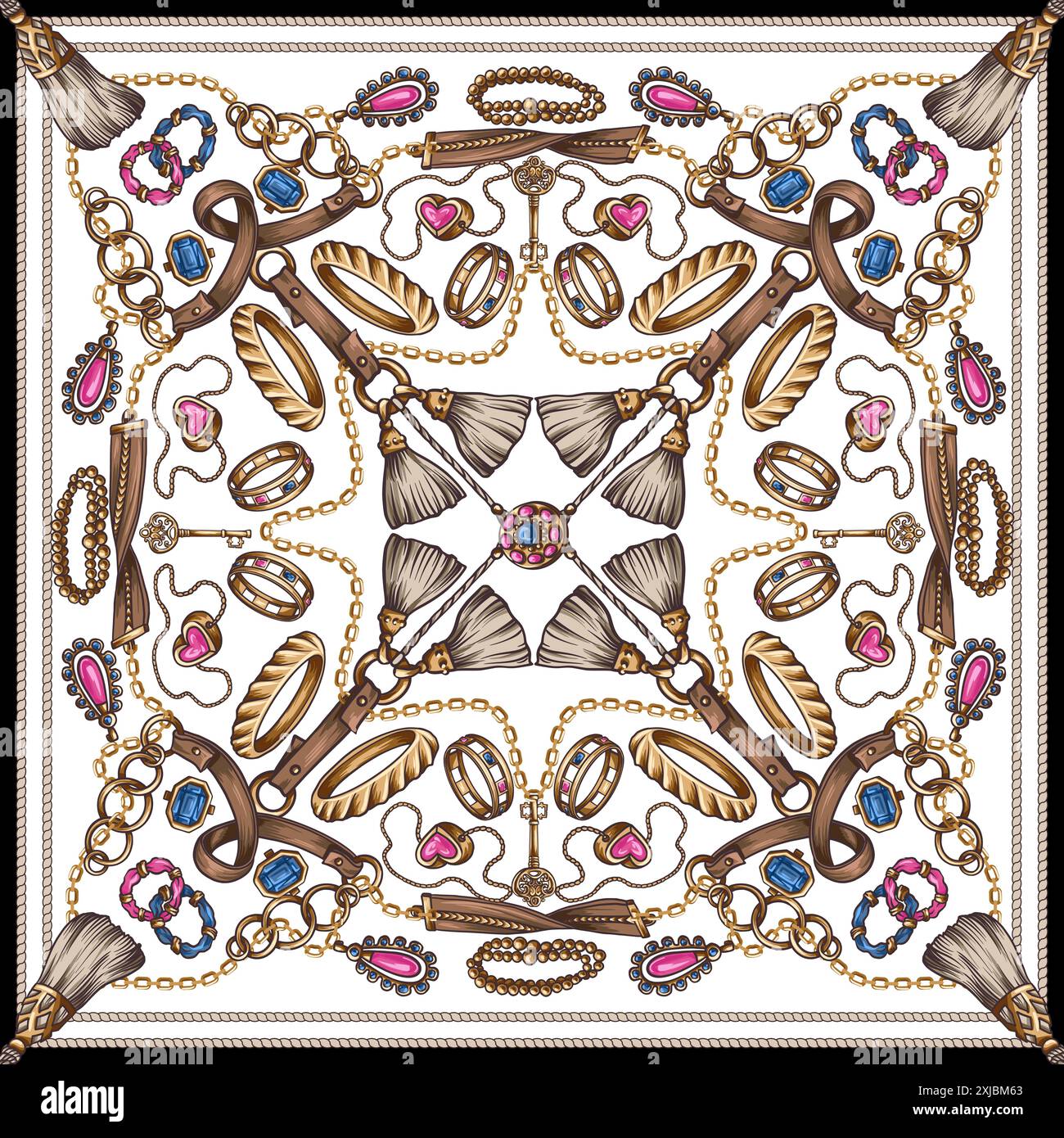 Design scarf with keys, jewelry and chain. Vector Stock Vector Image ...