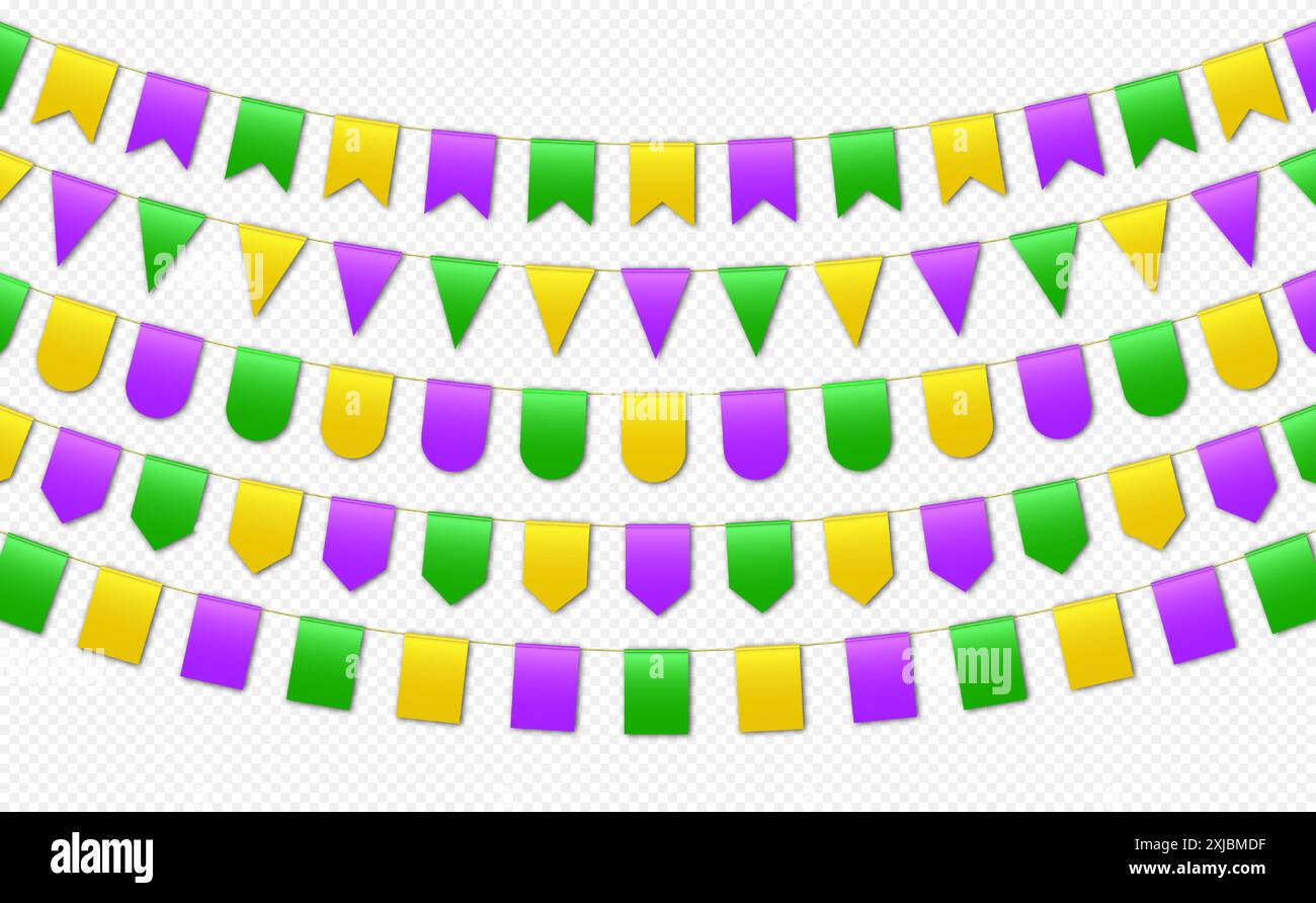 Bunting flags, carnival party flags, Mardi Gras festive pennants ...