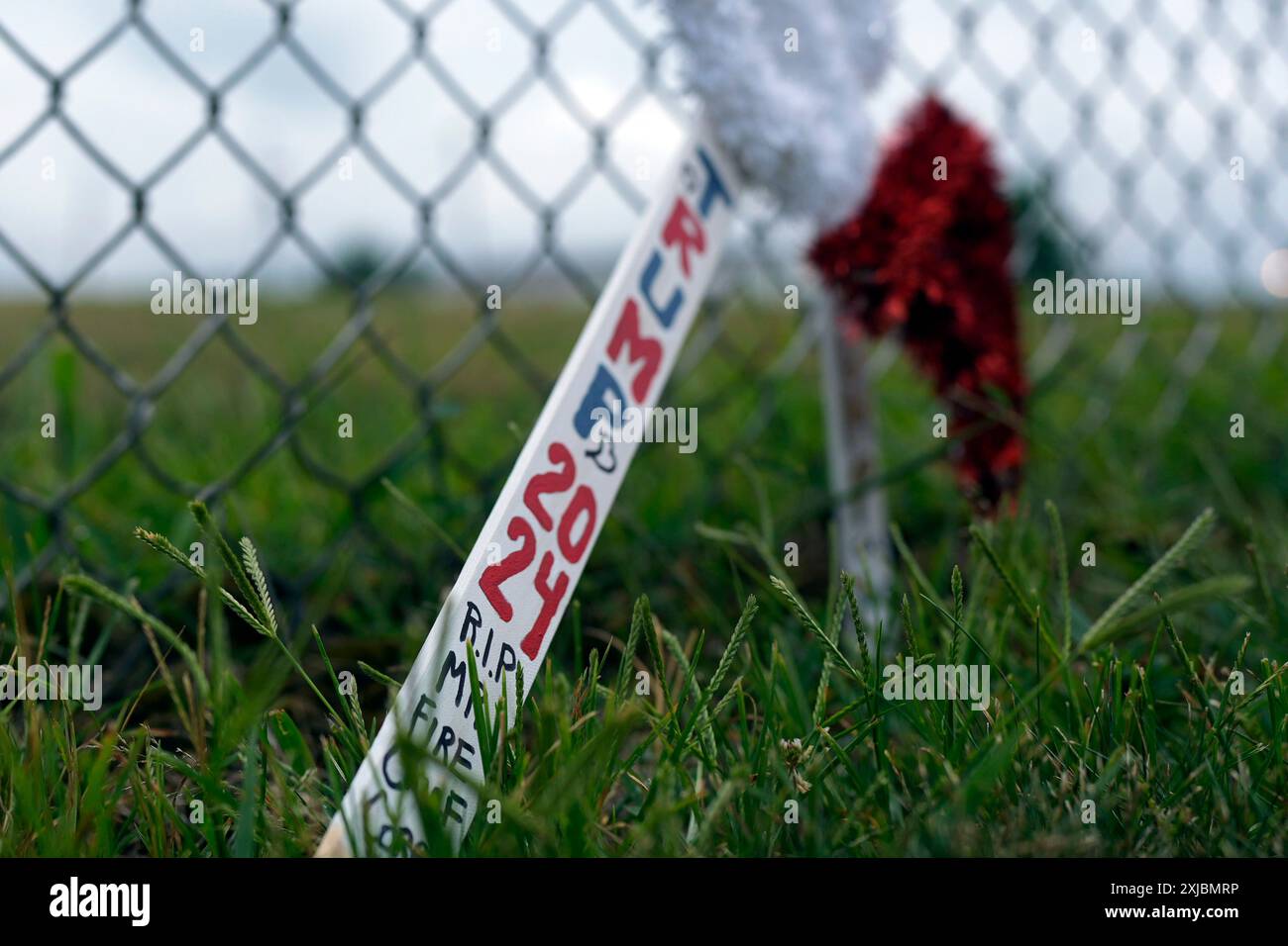 A memorial rest along a fence outside the Butler Farm Show in Butler ...