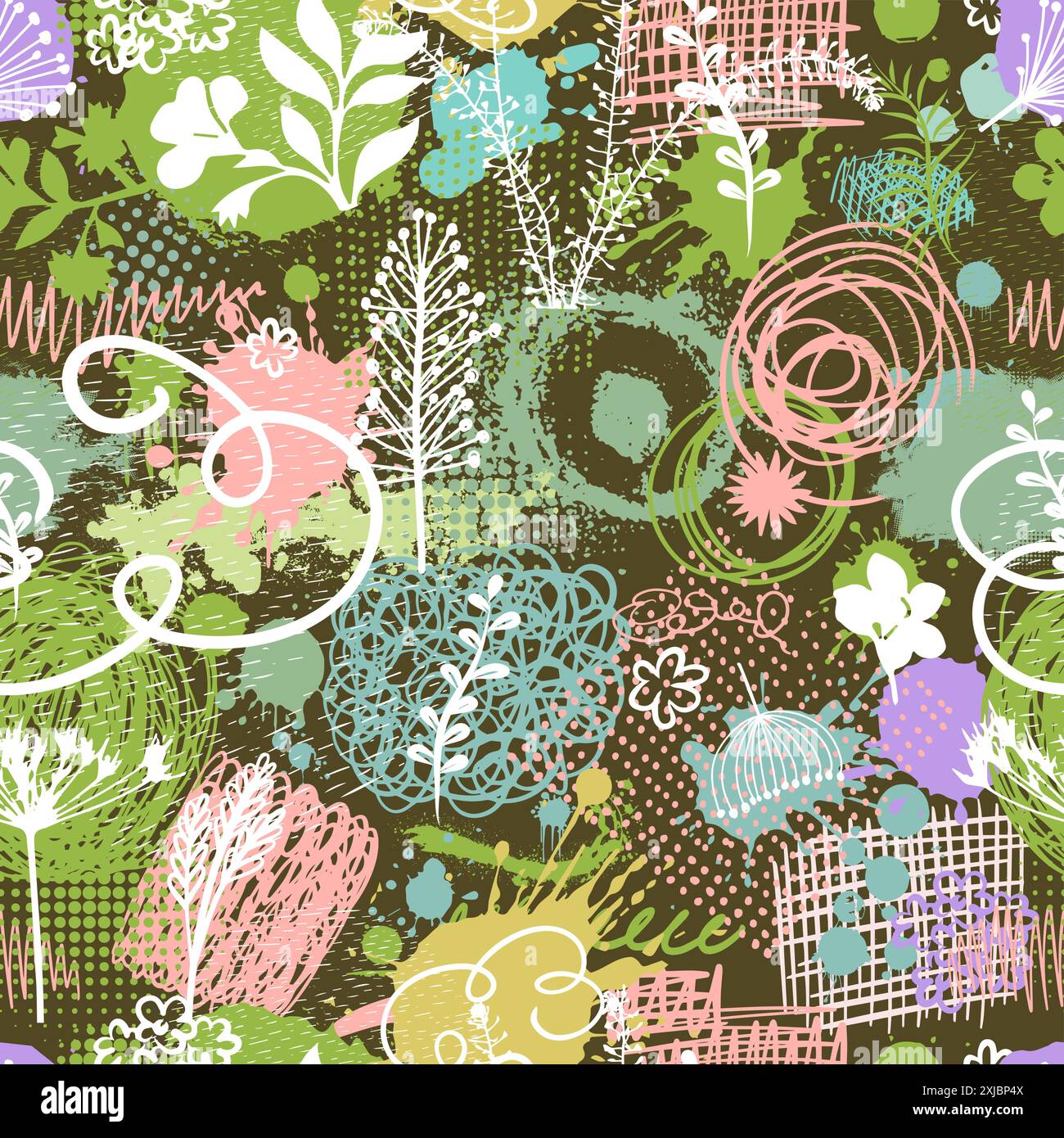 Delicate dark pastel abstract floral background seamless. hand drawing ...