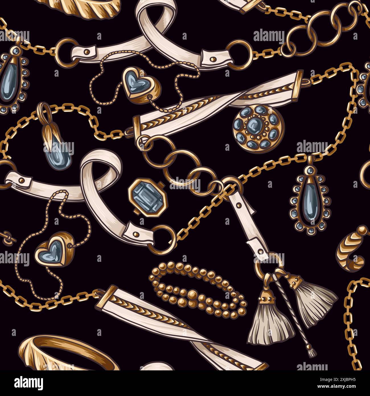 Seamless pattern with jewelry, belt and chain. Vector Stock Vector ...