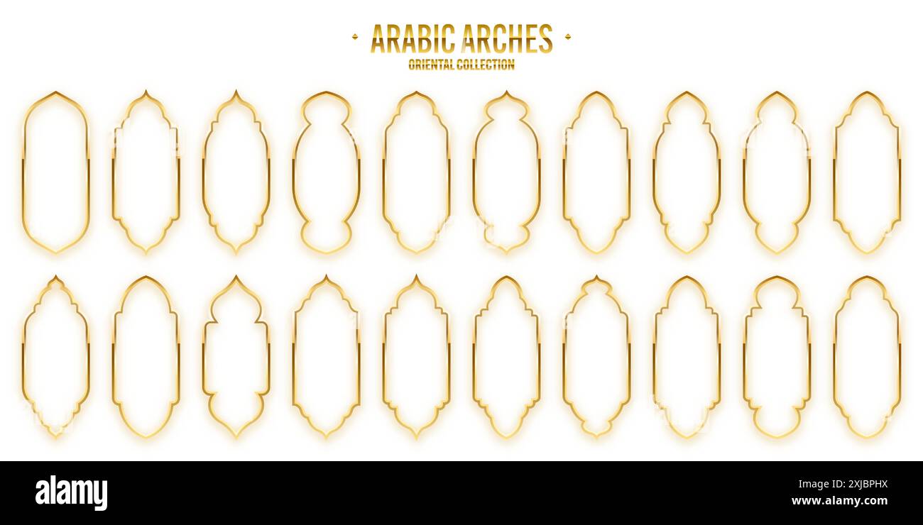 Islamic frames, oriental style. Golden arabic shapes, windows and ...