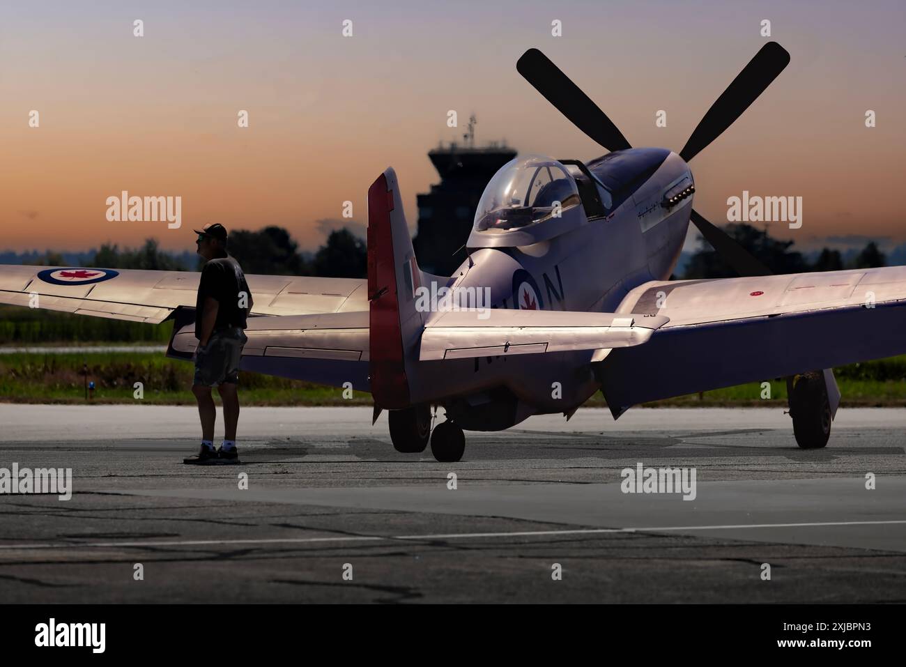 North American P-51 Mustang evening at Boundary Bay Canada Stock Photo ...
