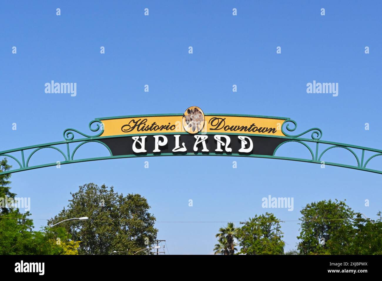 UPLAND, CALIFORNIA - 14 JULY 2024: Historic Downtown Upland sign over ...