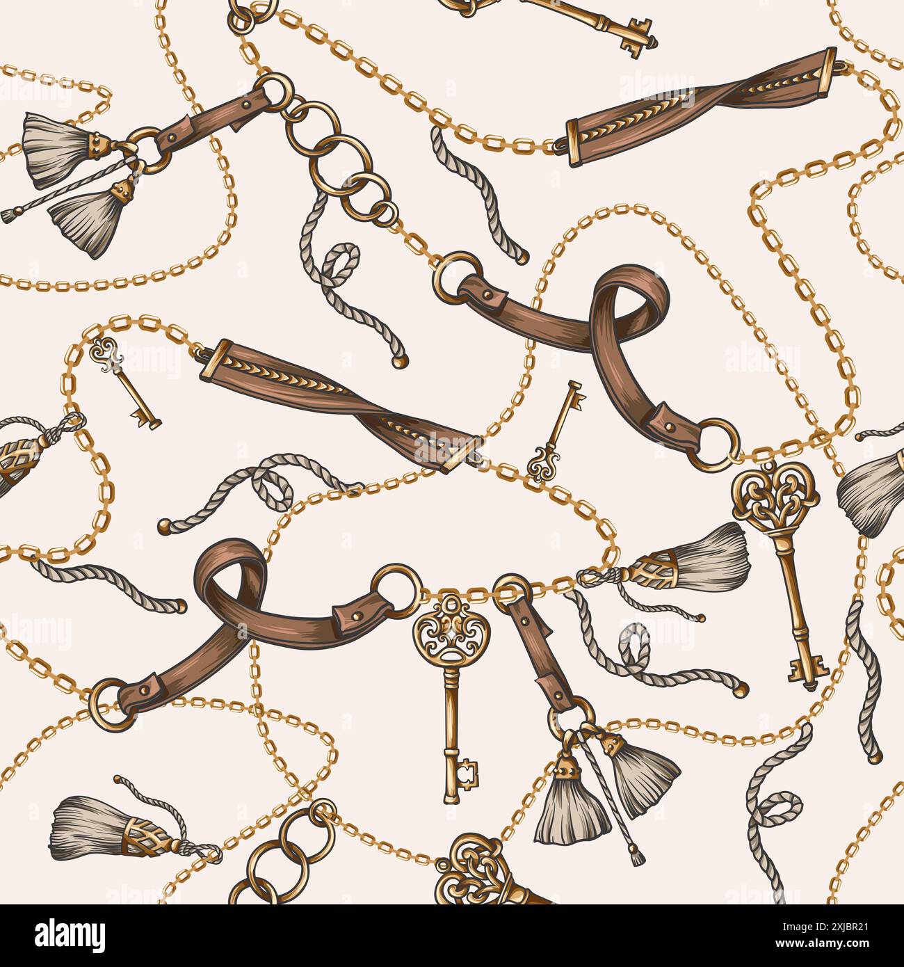 Seamless pattern with chain, belt and key. Vector Stock Vector Image ...