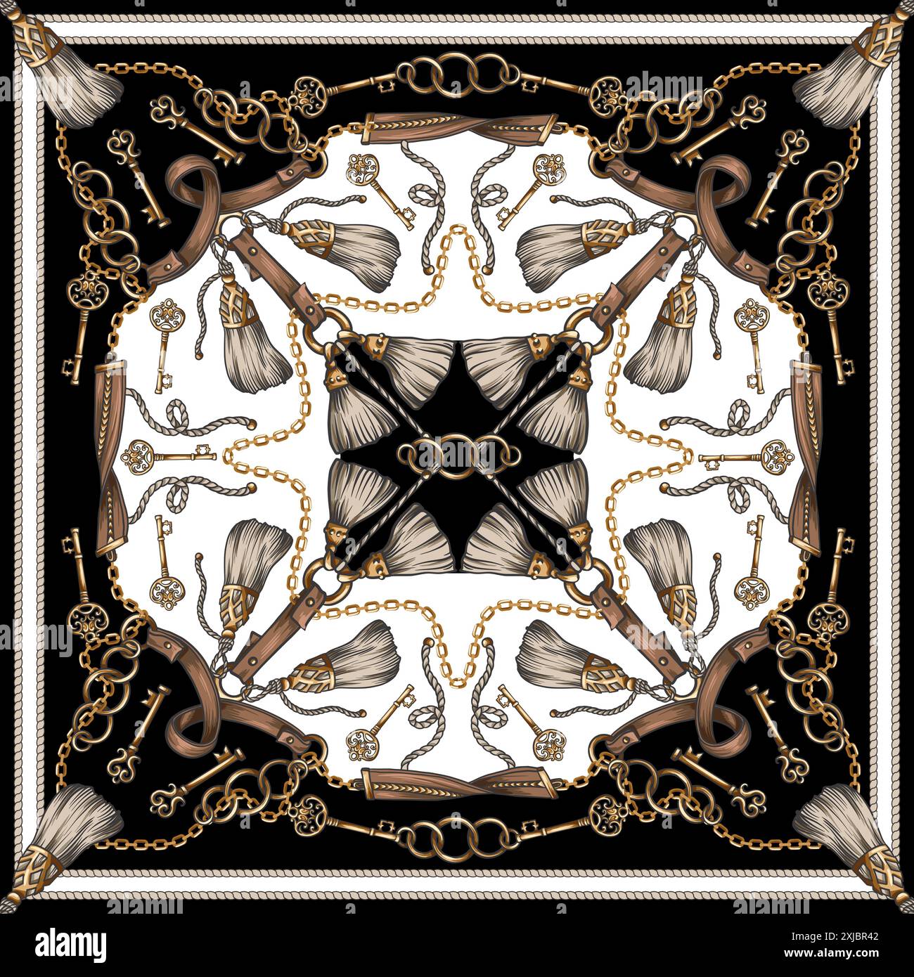 Design scarf with keys, belts and chain. Vector Stock Vector Image ...