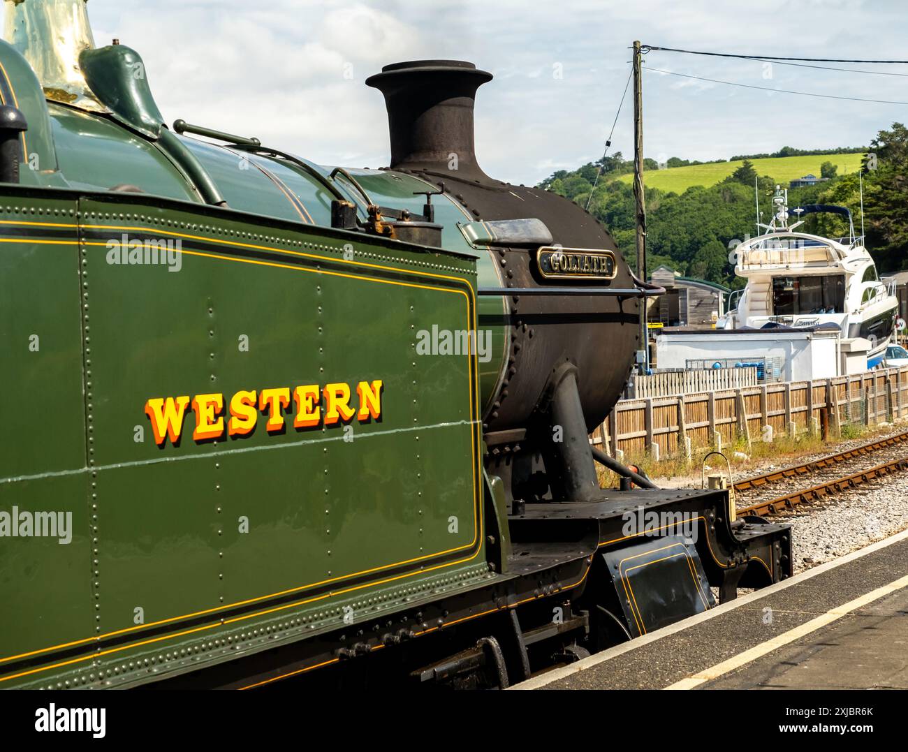 Kingswear, Devon, UK – June 29 2024. The Goliath steam train on the ...